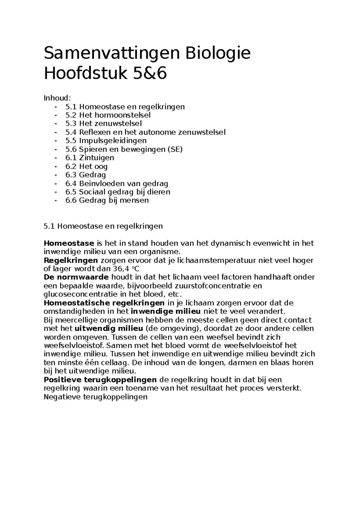 Samenvattingen Biologie Hoofdstuk 5 Samenvattingen Biologie Hoofdstuk