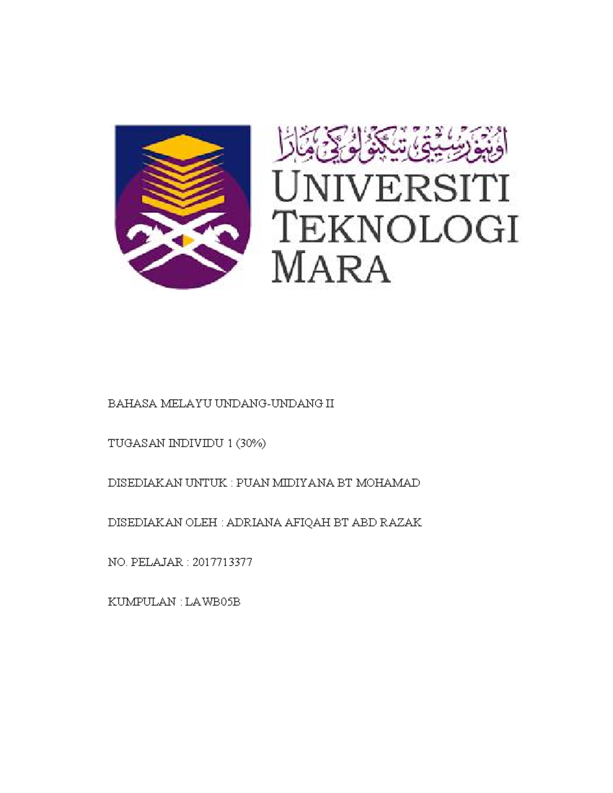 BMU556 TUGASAN INDIVIDU 1 - BAHASA MELAYU UNDANG-UNDANG II TUGASAN ...