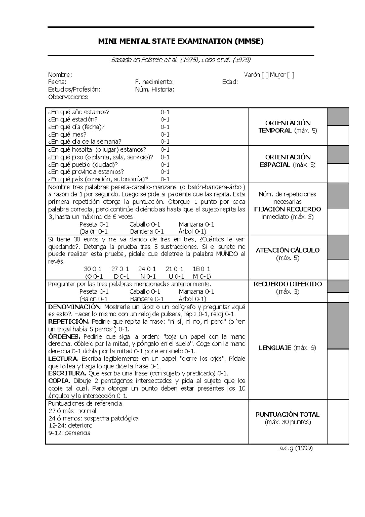 2 minimentaldef - test - MINI MENTAL STATE EXAMINATION (MMSE) Basado en ...