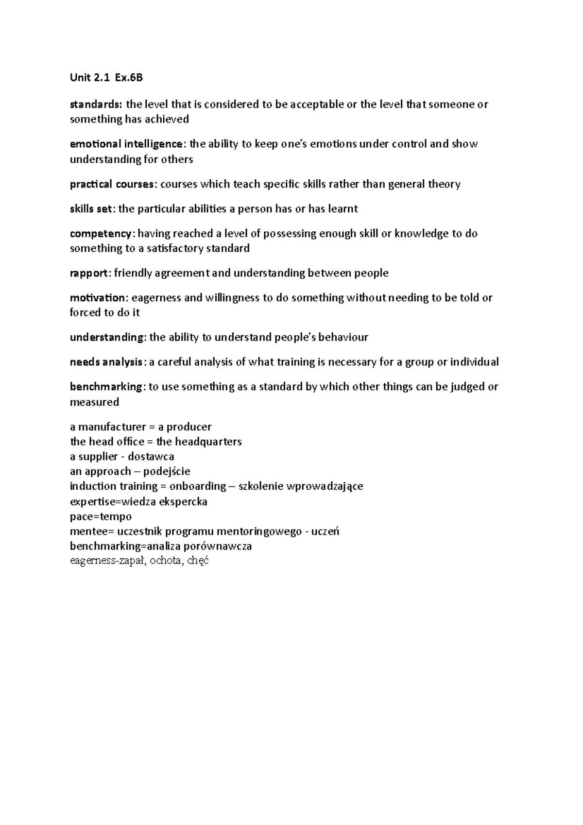 Notatki unit2 - unit 2 business partner b2 - Unit 2 Ex standards: the level that is considered ...