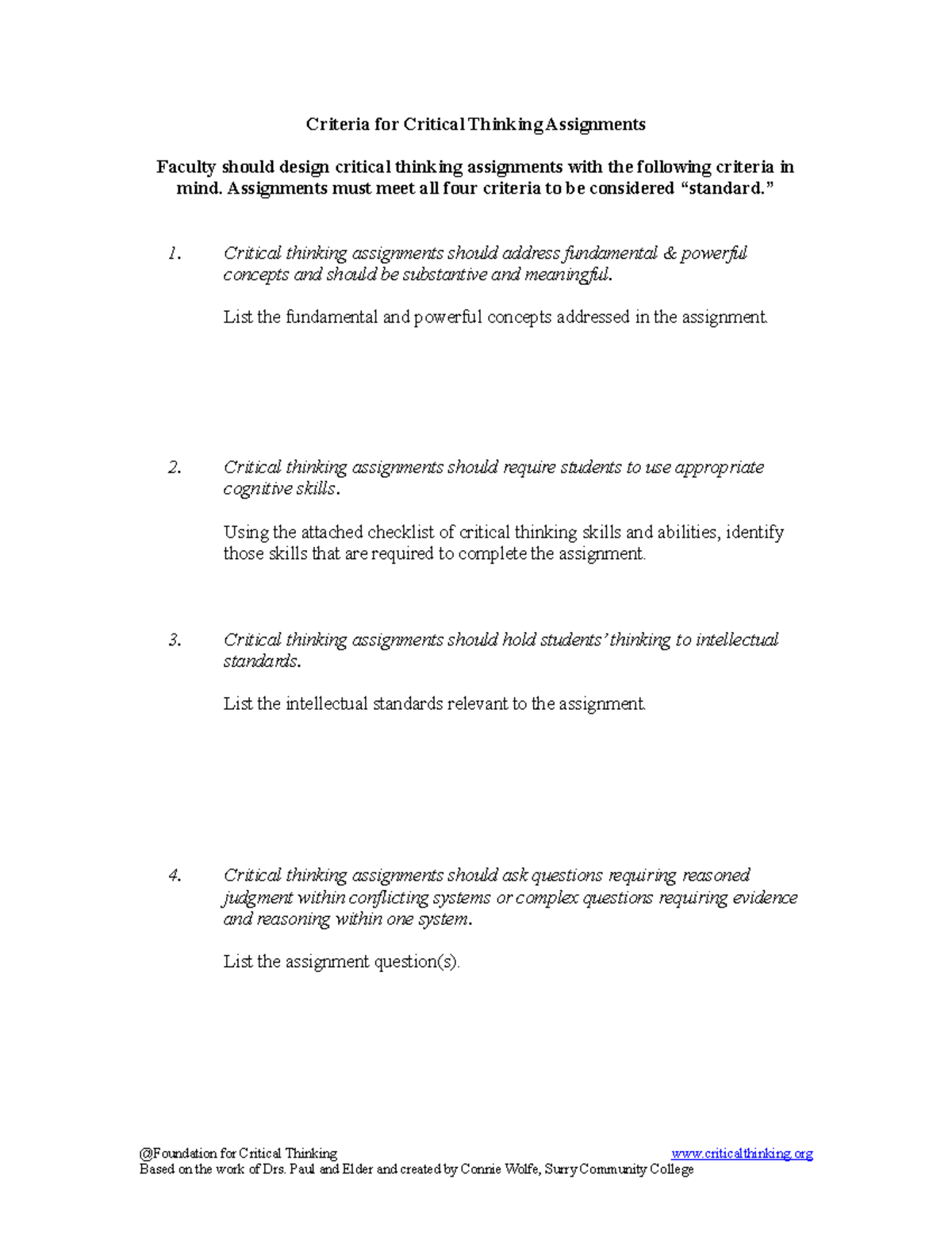 Criteria for CT Assignments - Criteria for Critical Thinking ...