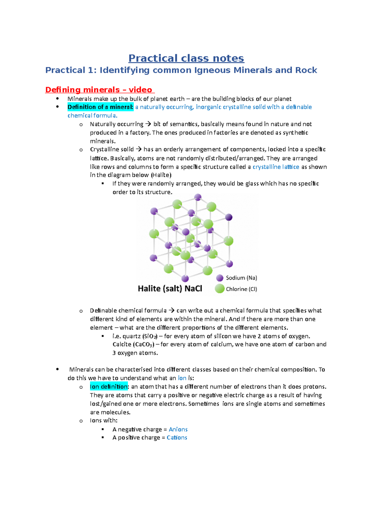 Practical class notes - Practical class notes Practical 1: Identifying ...