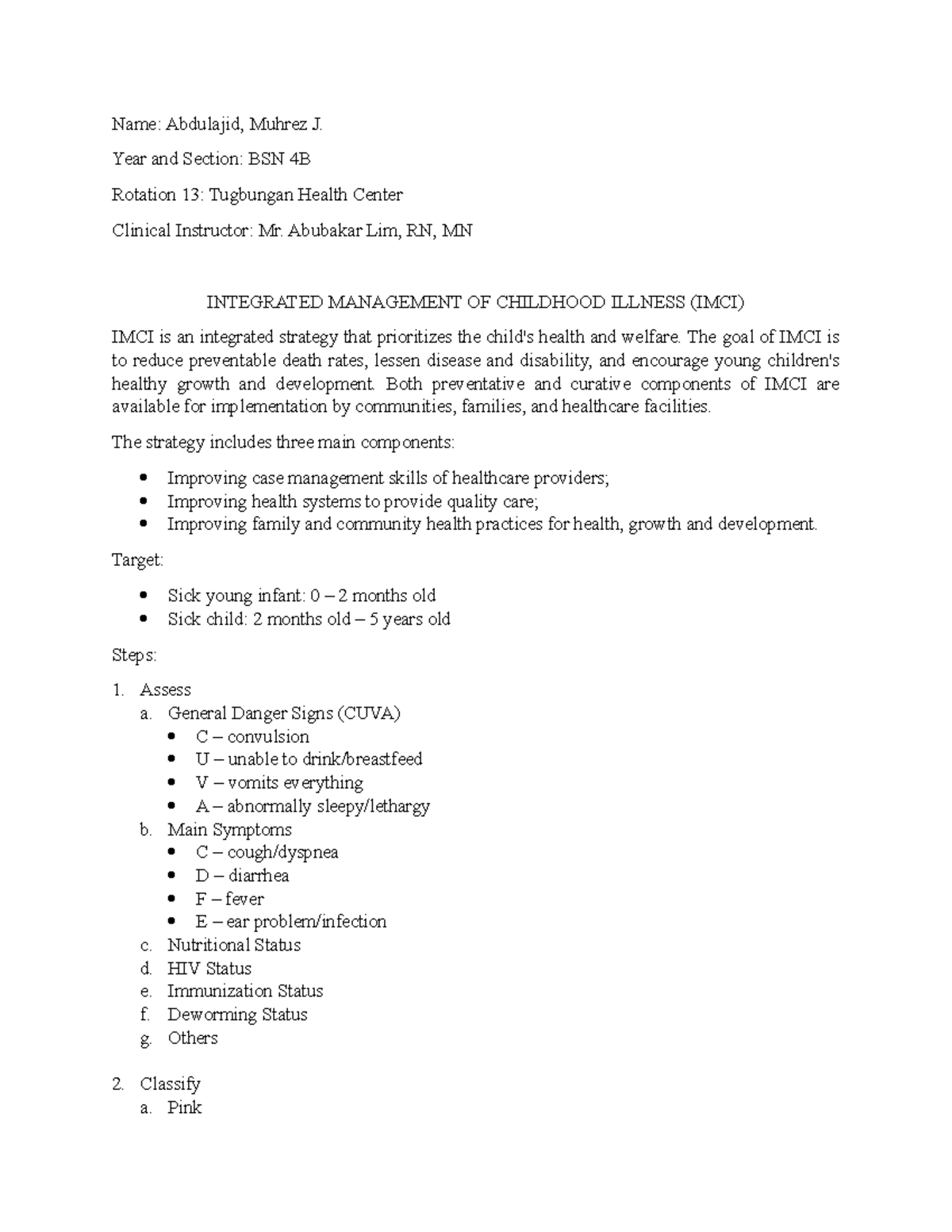 Abdulajid Muhrez J Bsn 4b Imci Fever Name Abdulajid Muhrez J Year And Section Bsn 4b