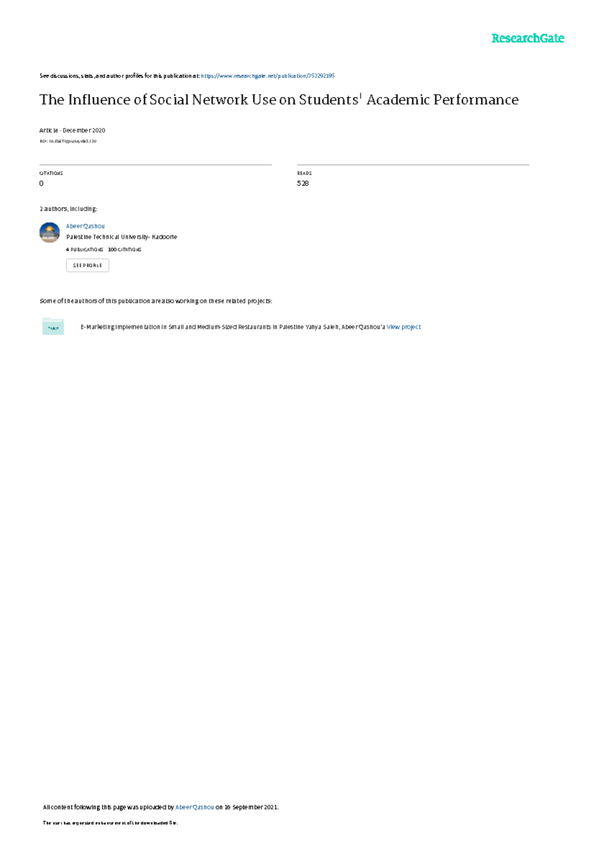 The influence of social network use on students academic performance ...