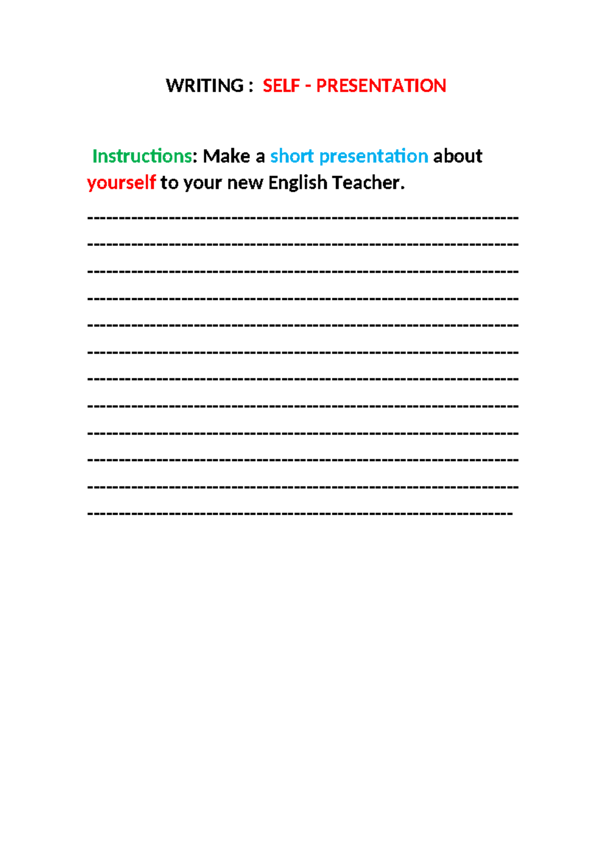 Writing SELF- Presentation - WRITING : SELF - PRESENTATION Instructions ...