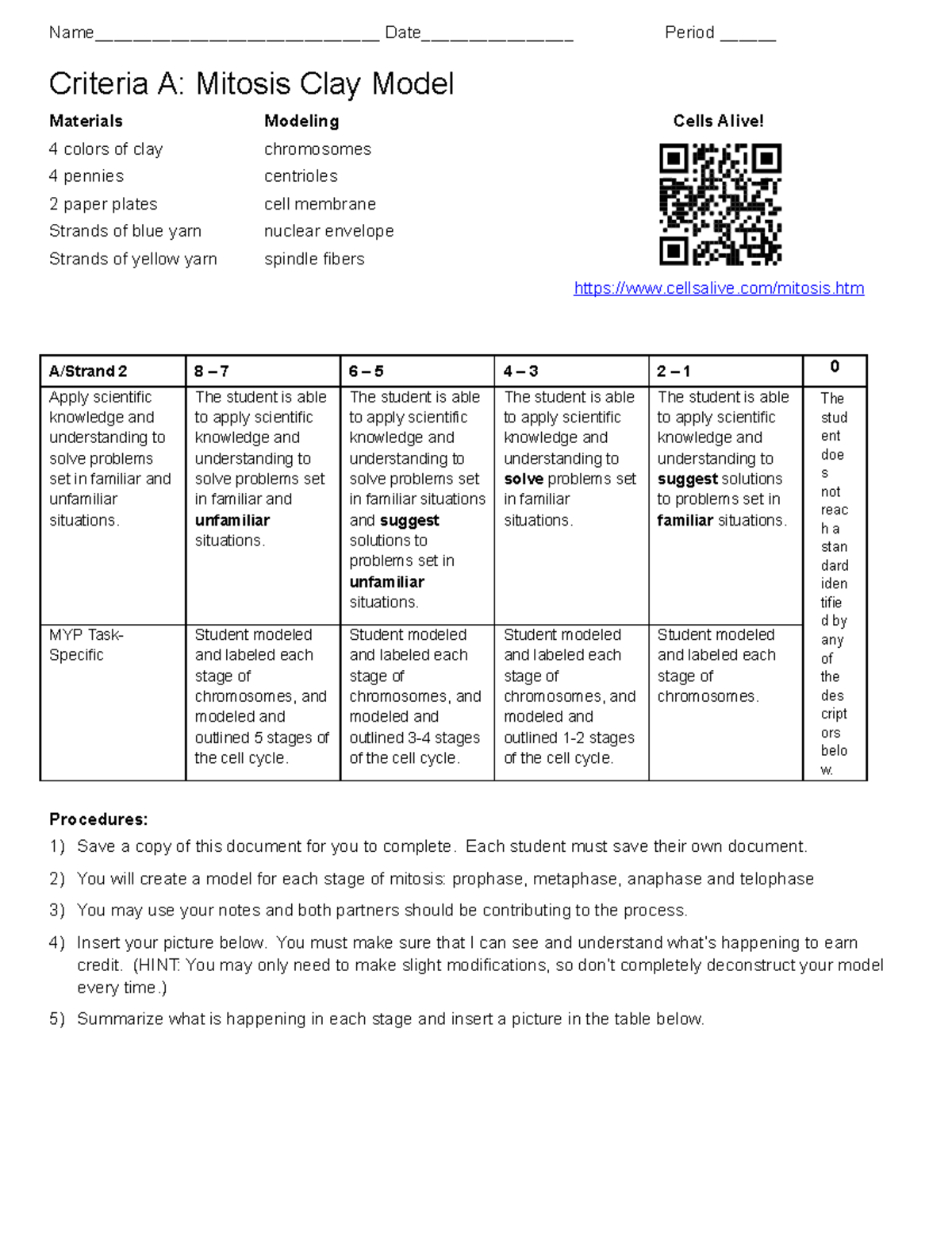 Mitosis Clay Model for biology that may help you - Horlick High School ...