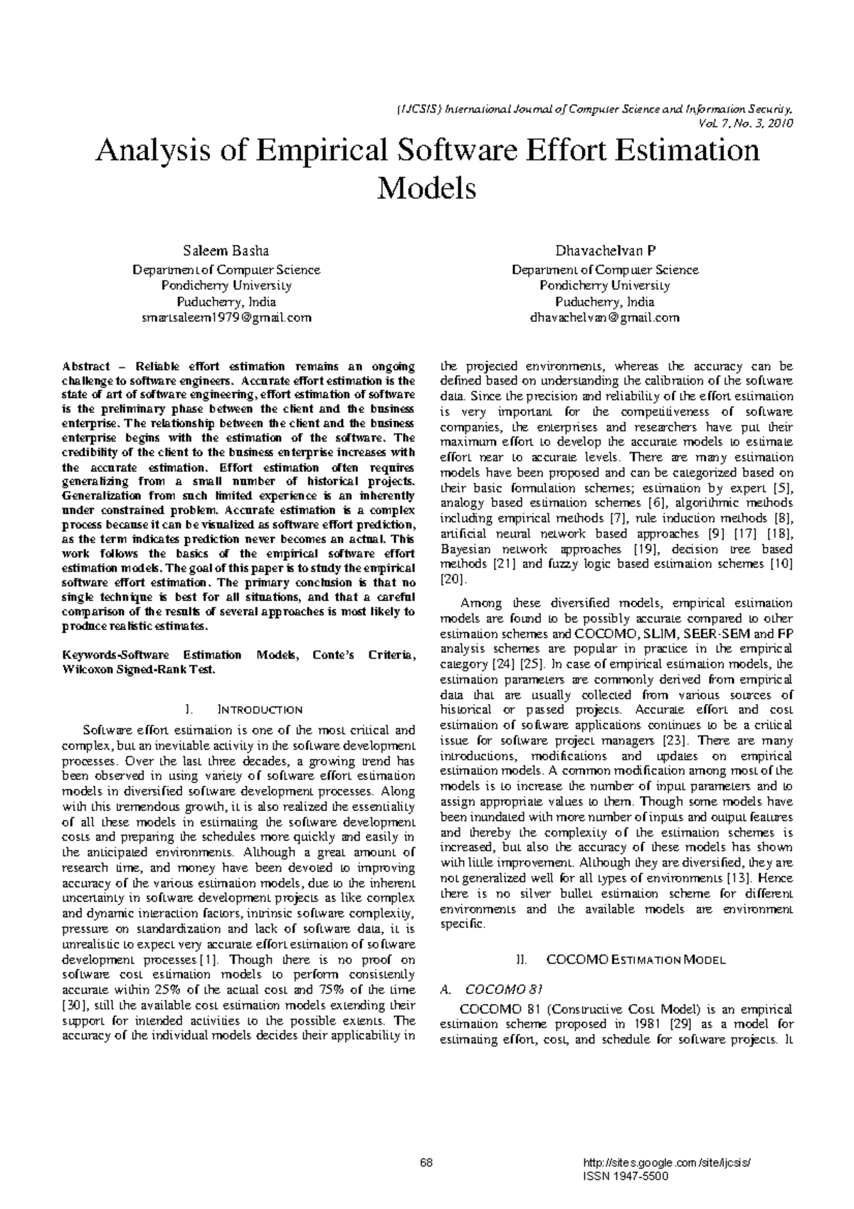 Analysis of Empirical Software Effort Estimation - Vol. 7, No. 3, 2010 Analysis of Empirical ...