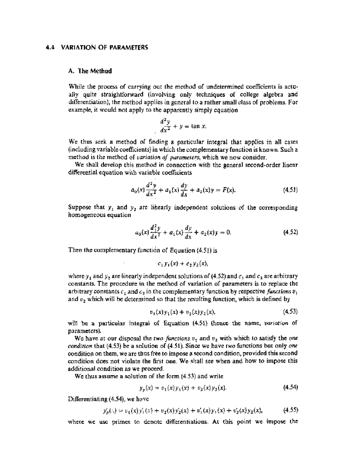 Variation of Parameters - 4 VARIATION OF PARAMETERS A. The Method While the process of carrying ...