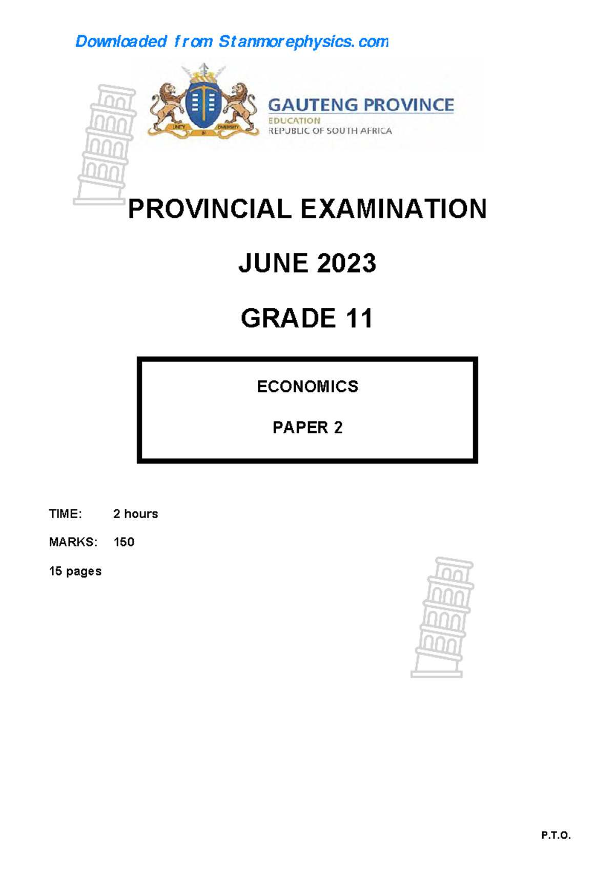 GP Economics Grade 11 June 2023 P2 and Memo - PROVINCIAL EXAMINATION ...