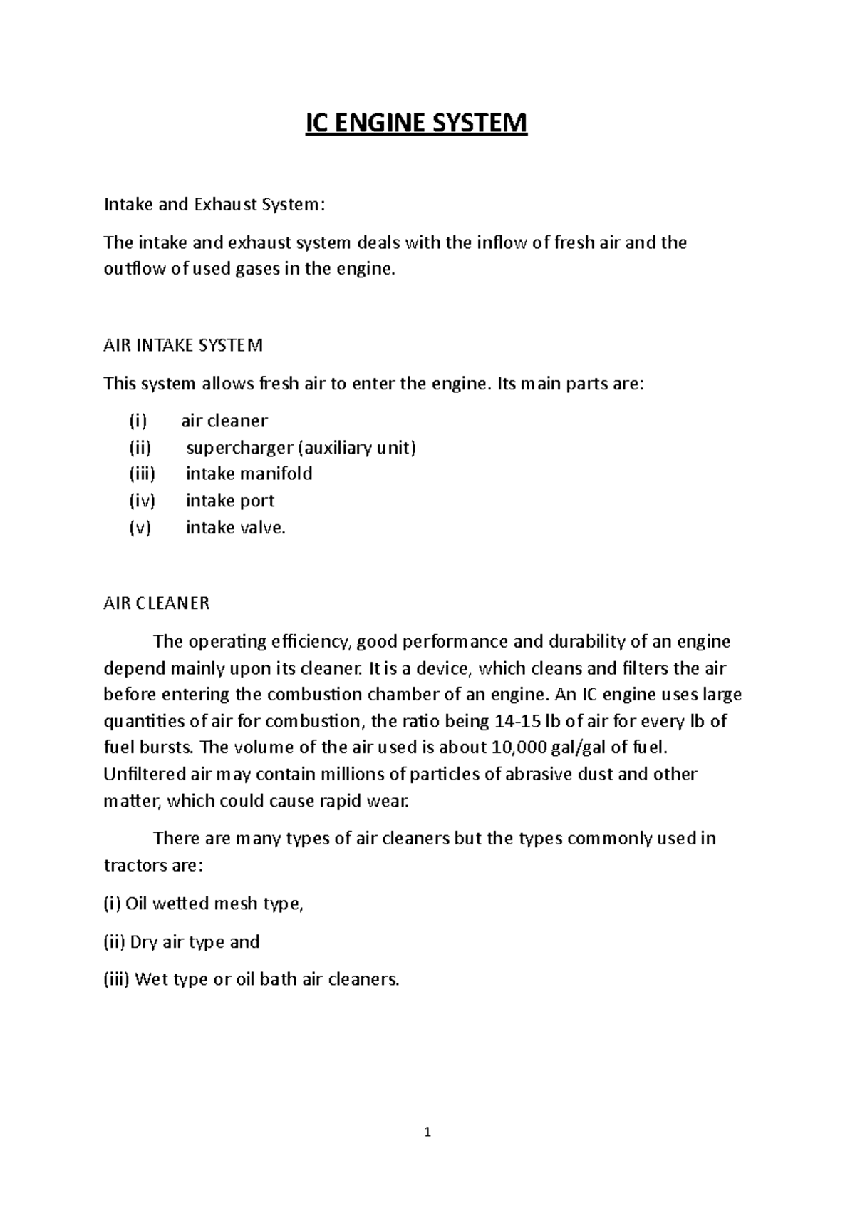 IC Engine System - Lecture notes 8-9 - IC ENGINE SYSTEM Intake and ...