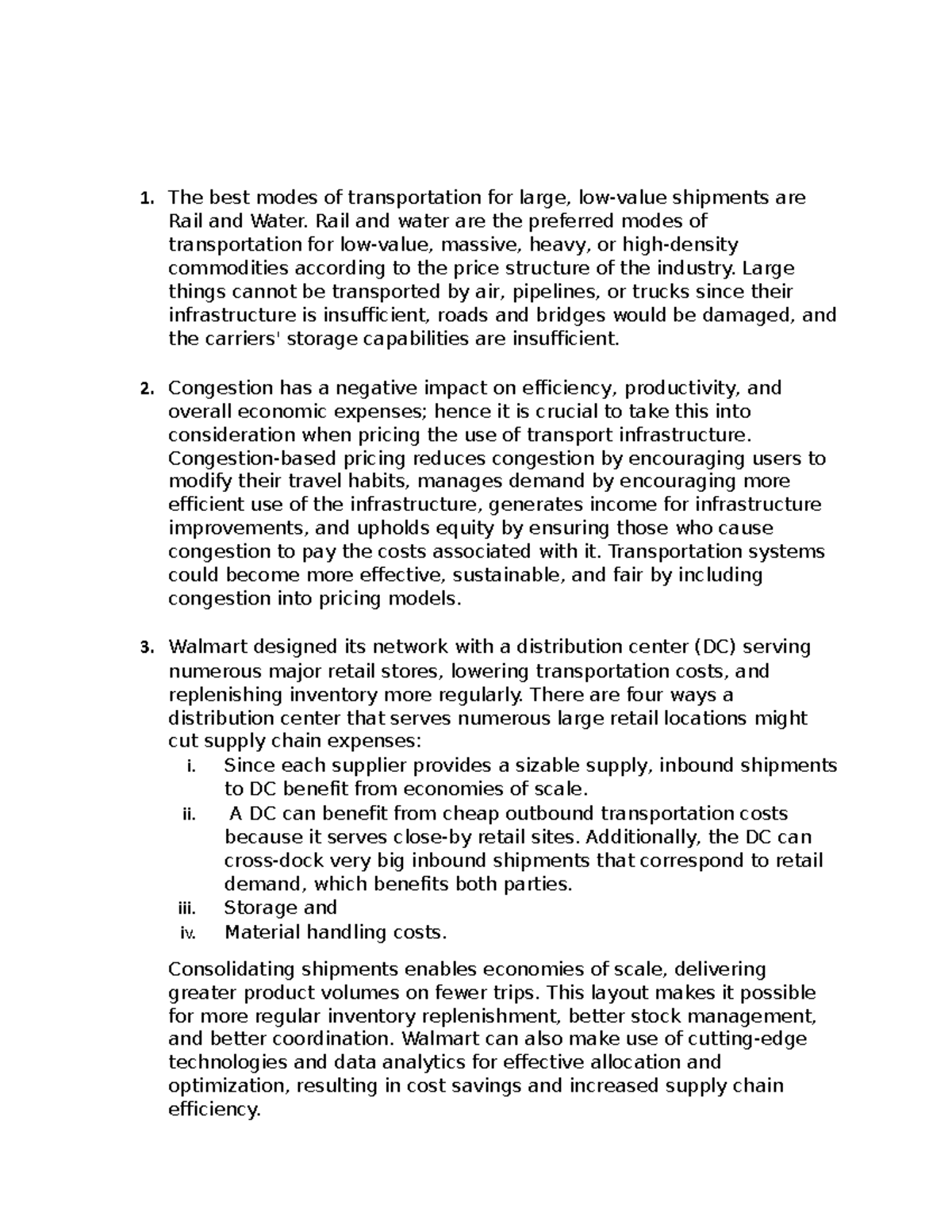Logistics Assignment 1 - The best modes of transportation for large ...