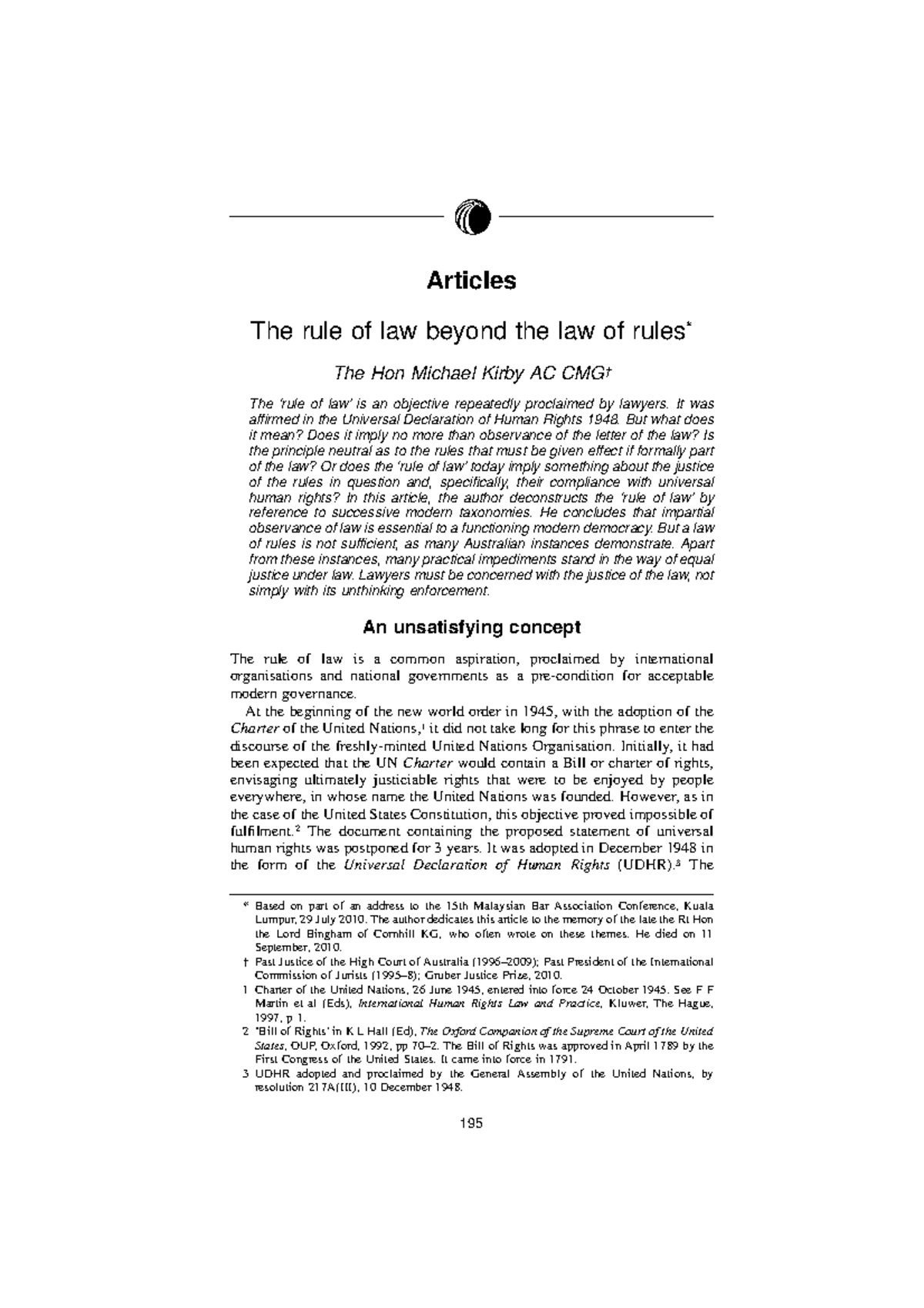 Kirby The rule of law beyond the rules of law - Articles The rule of ...
