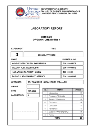 Experiment 2 - lab report - EXPERIMENT 2: DILUTION OBJECTIVE: To ...