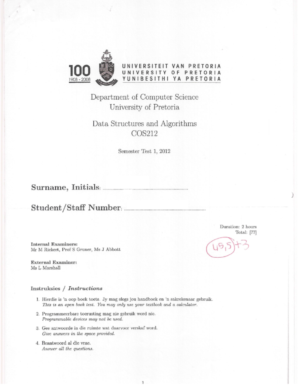 Exam 2012, questions and answers - COS212 - Studocu