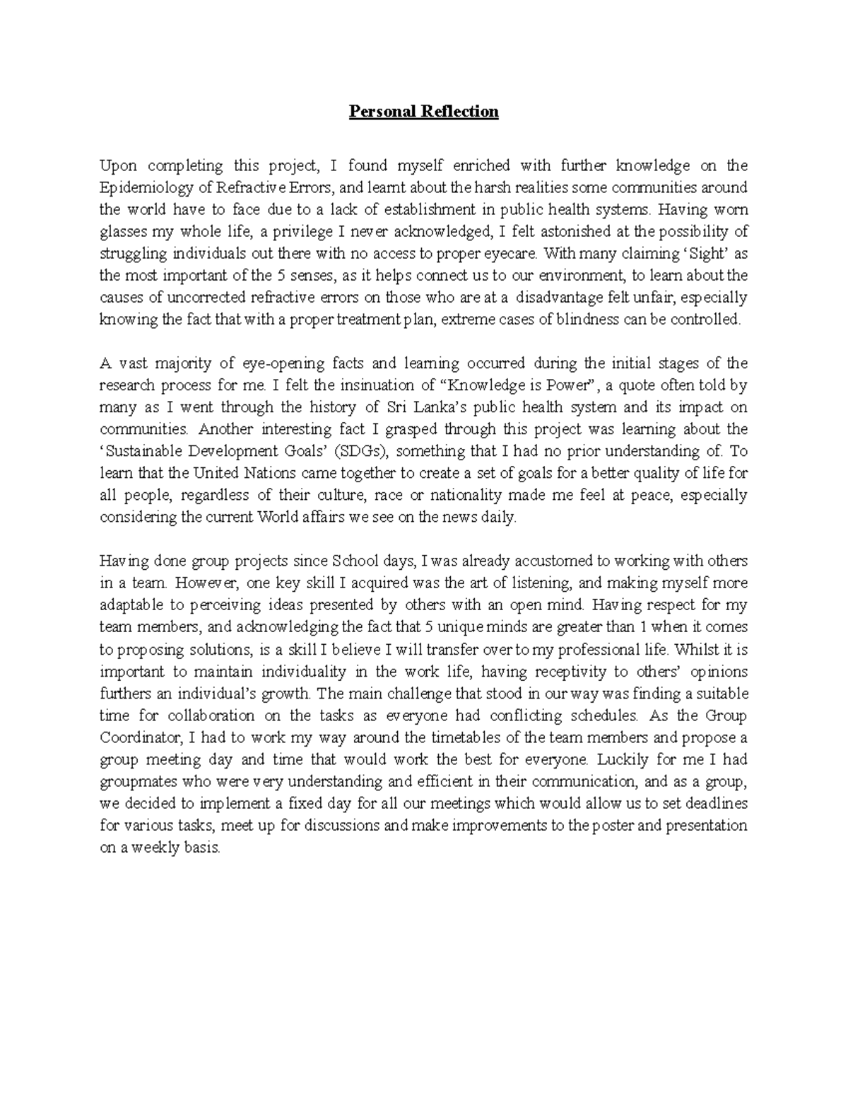 Individual Reflection - Personal Reflection Upon completing this ...