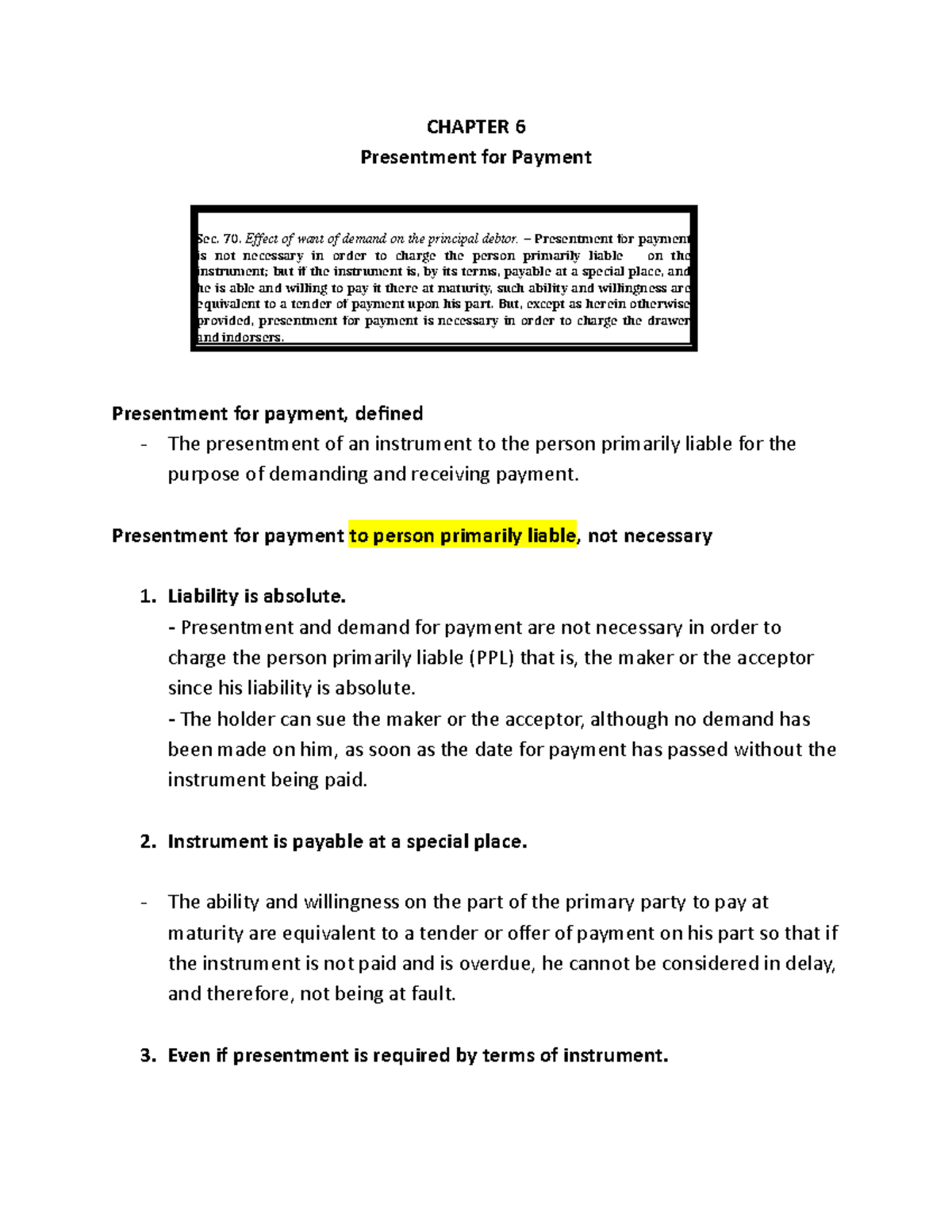 Chapter 6 - Sec. 70. Effect of want of demand on the principal debtor ...