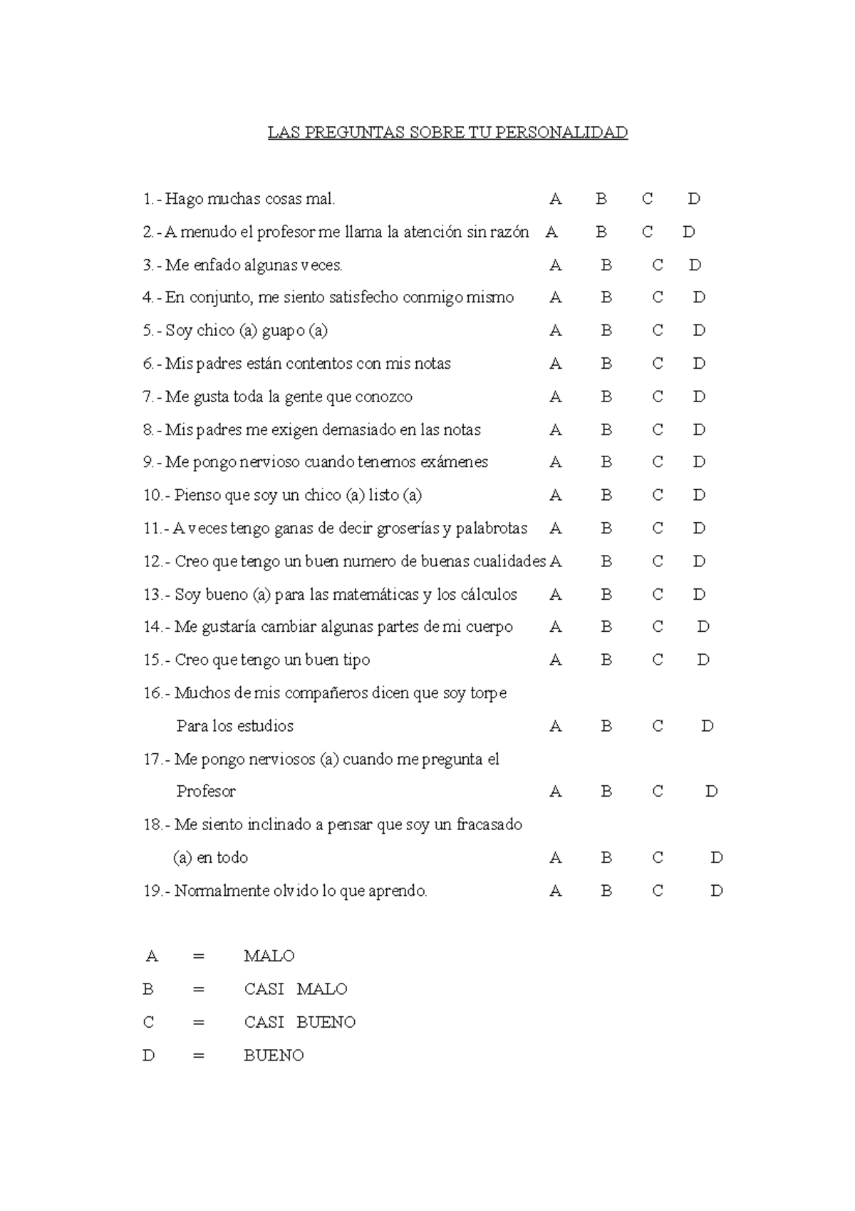 LAS Preguntas Sobre TU Personalidad - LAS PREGUNTAS SOBRE TU ...