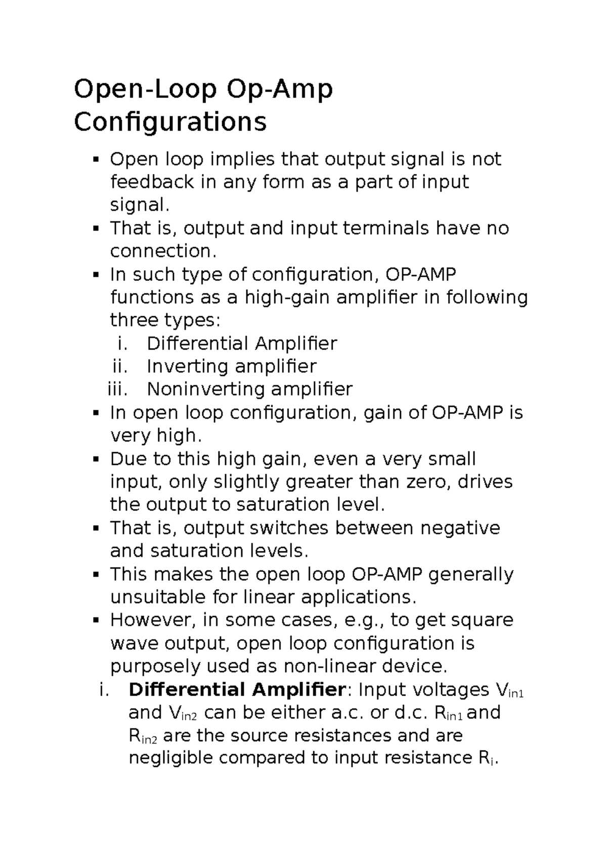 Open Loop Op Amp Configurations Open Loop Op Amp Configurations Open