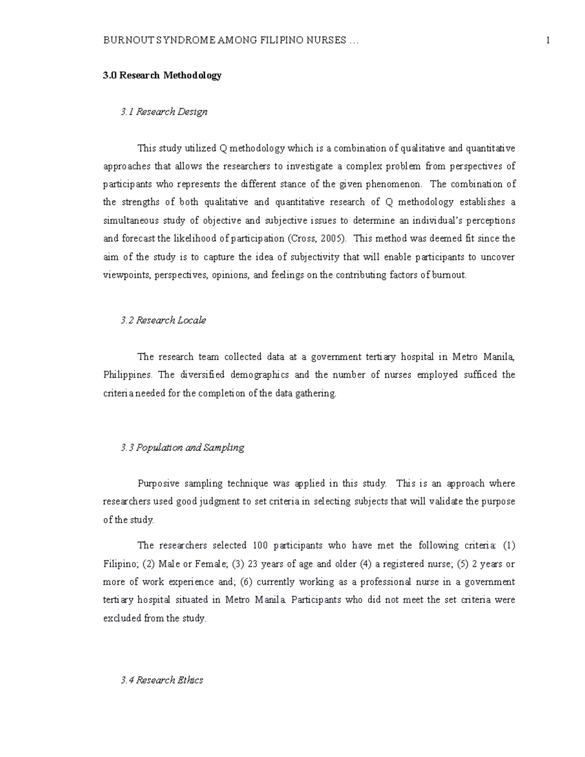 Burnout Syndrome Among Filipino Nurses - 3 Research Methodology 3 ...
