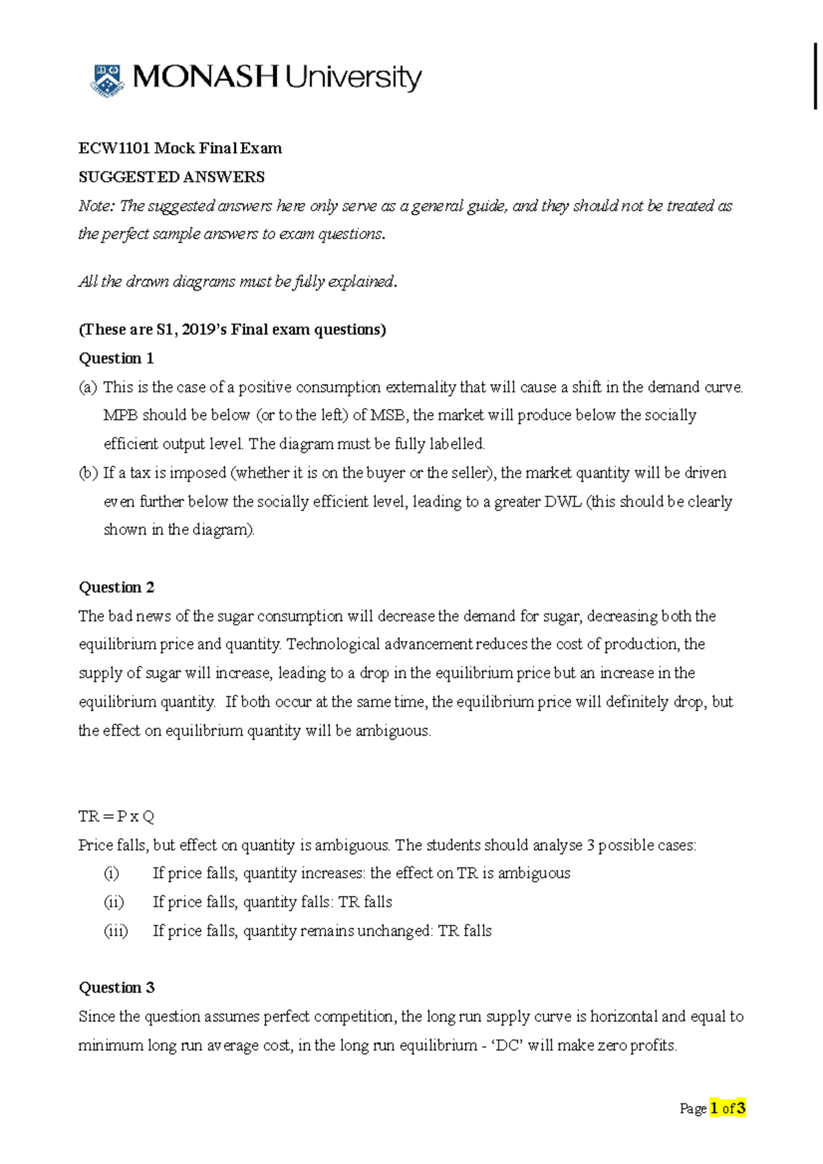 ECW1101 Mock Final (S1, 2019 final) Answers - ECW1101 Mock Final Exam ...