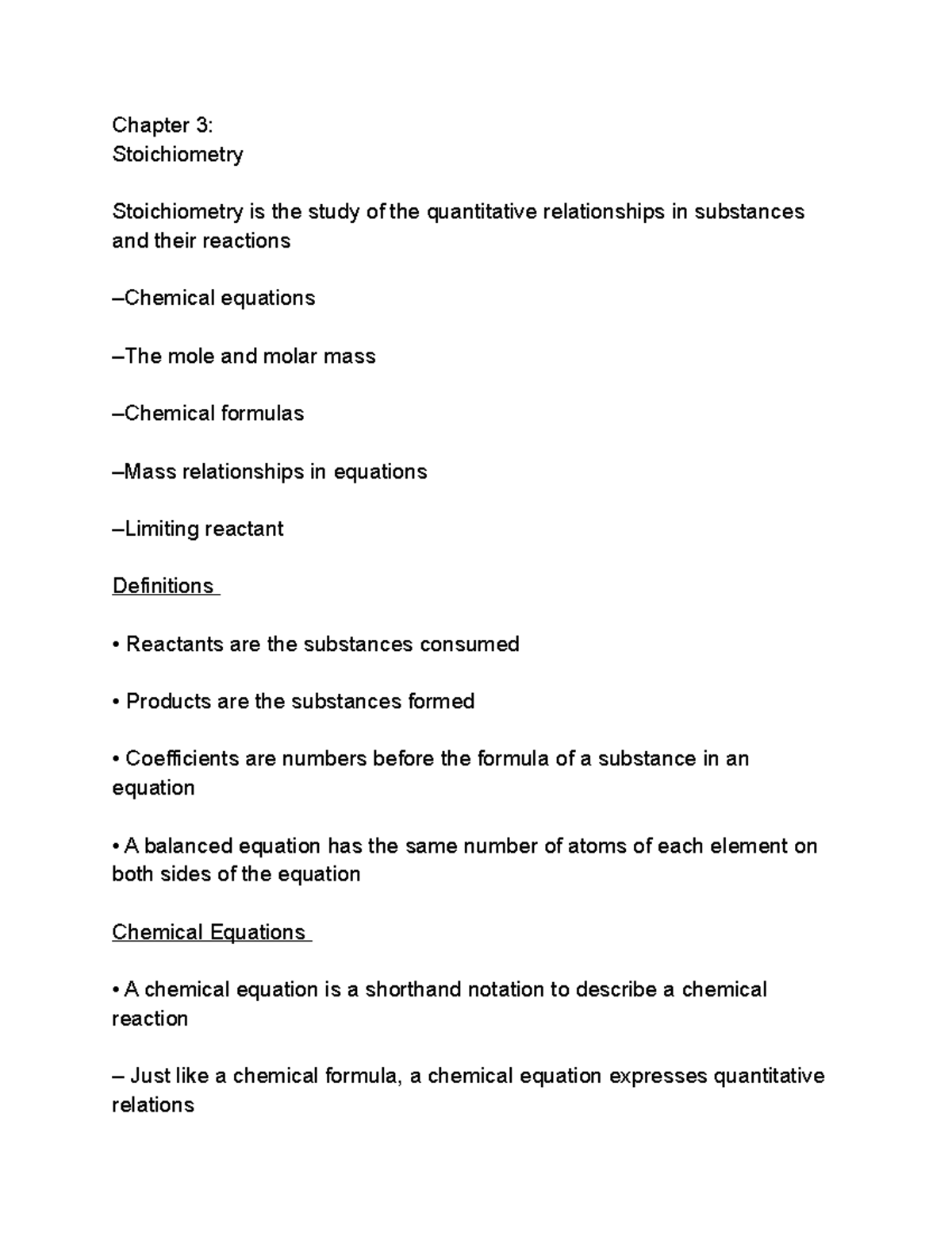 Chapter 3 Stoichiometry Part 1 - Chapter 3: Stoichiometry Stoichiometry ...