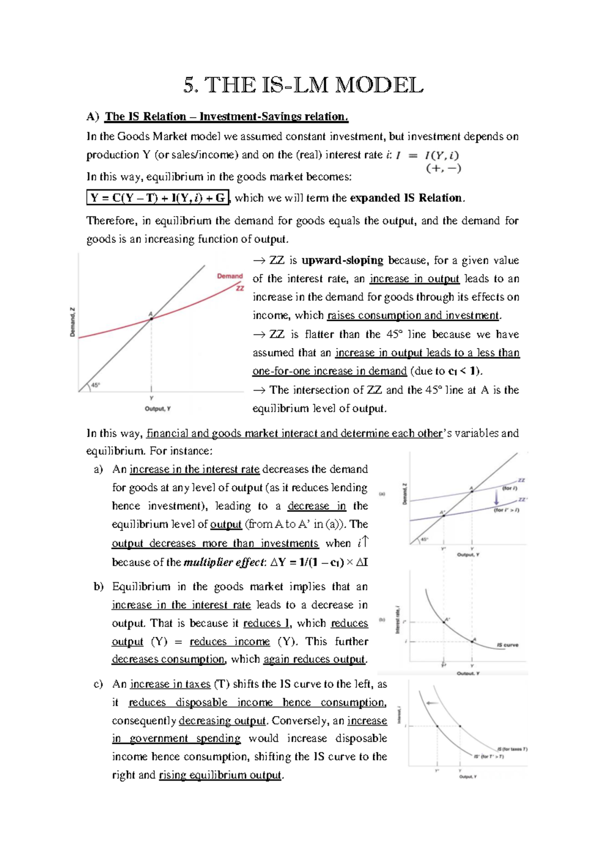 5. The IS-LM Model - 5. THE IS-LM MODEL A) The IS Relation – Investment ...