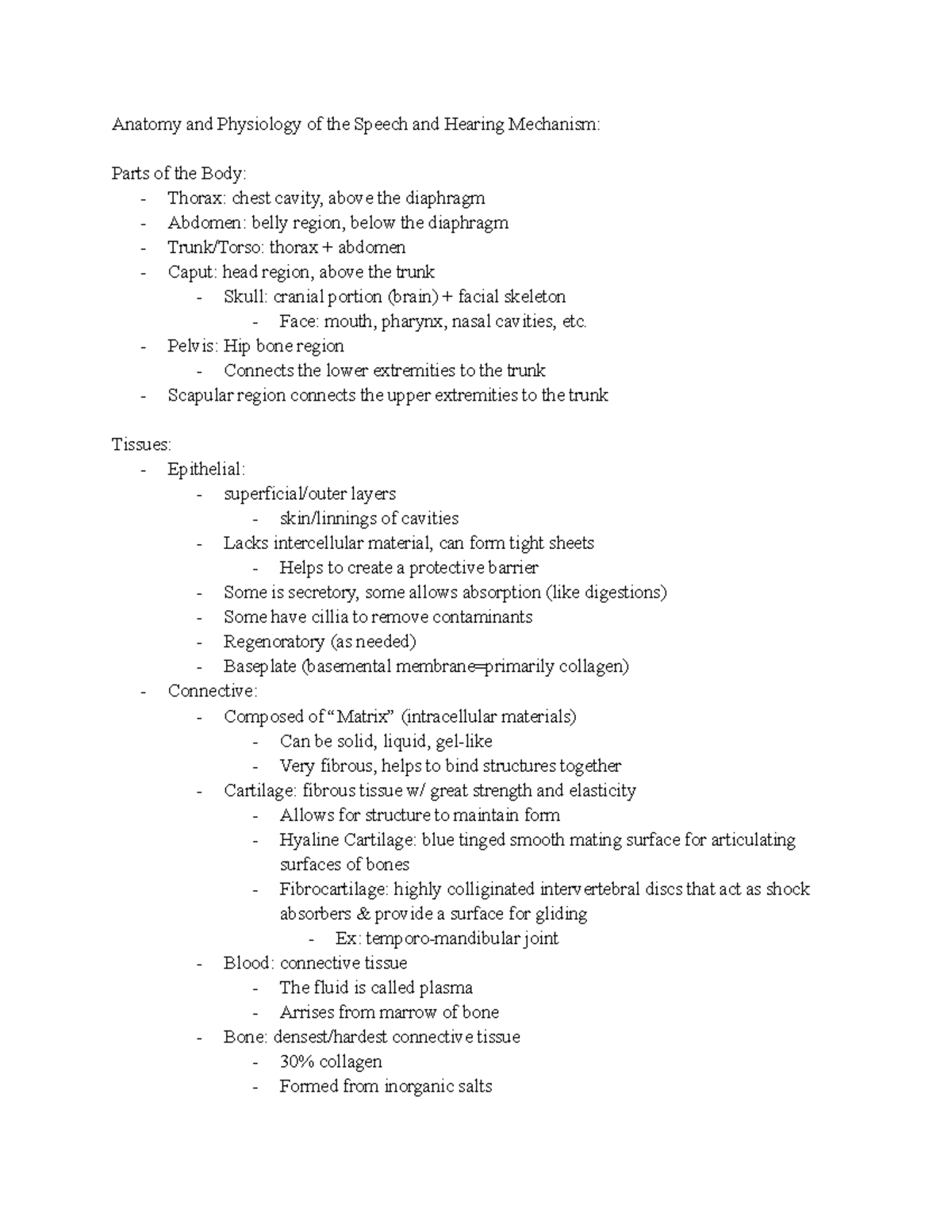 SPE 84 Notes Parts of Body - Anatomy and Physiology of the Speech and ...
