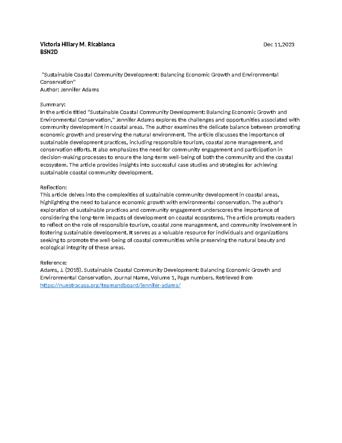 Rr ricablanca 2 - Example only - Victoria Hillary M. Ricablanca Dec 11 ...