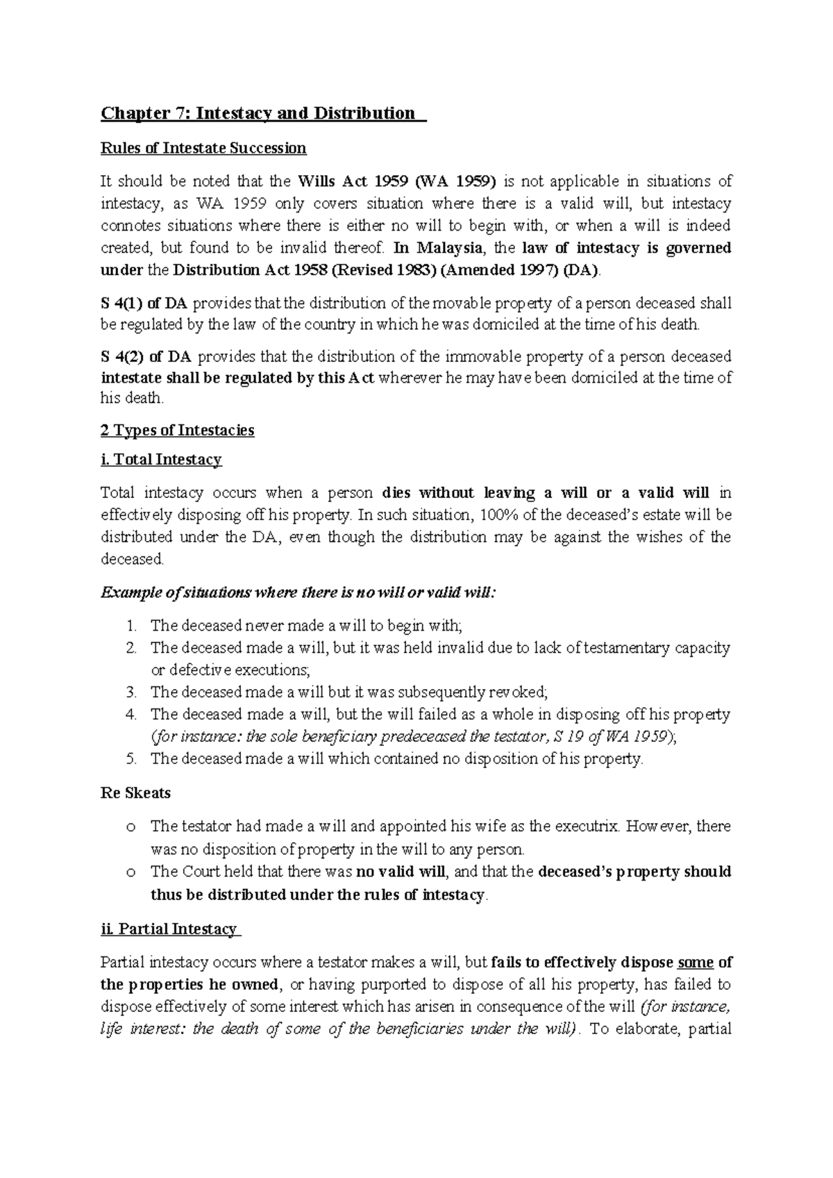 Chapter 7 Intestacy & Distribution - Chapter 7: Intestacy and ...