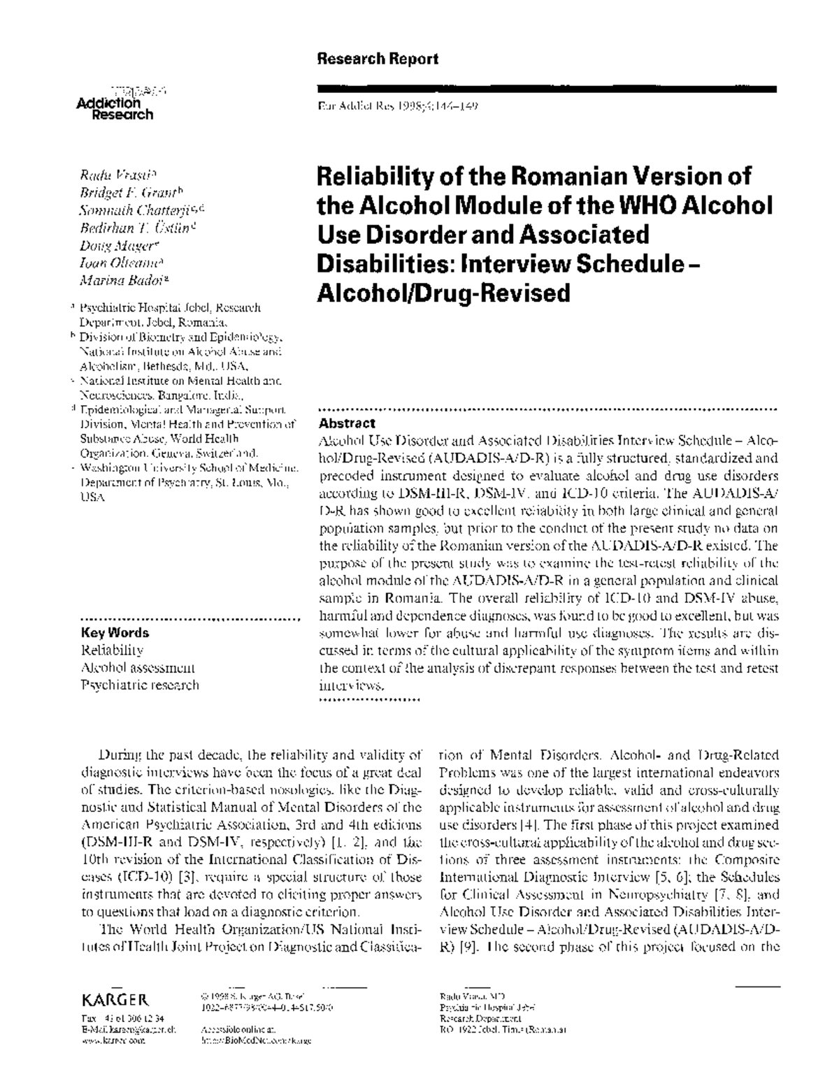 Reliability of the Romanian version of Audadis - pshologie practica ...