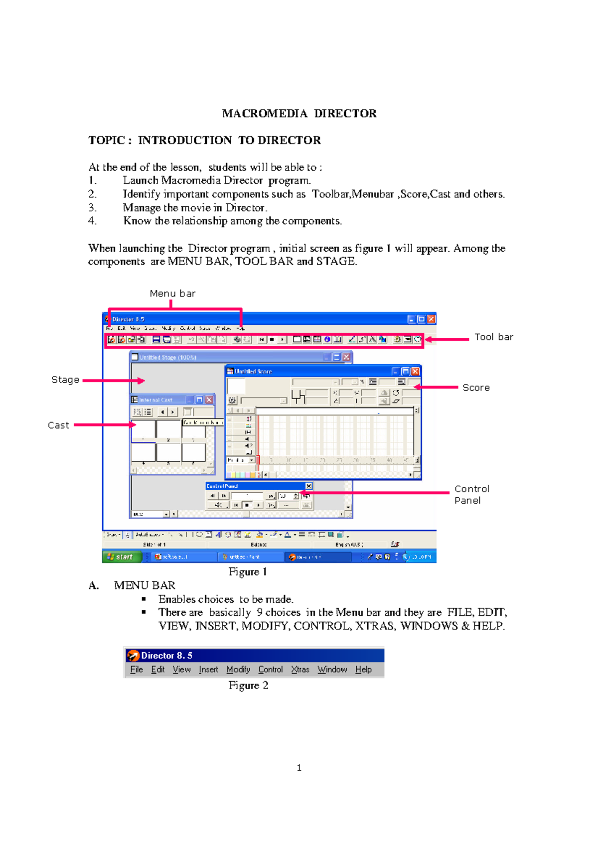 M Director Manual - tutorial - MACROMEDIA DIRECTOR TOPIC : INTRODUCTION TO DIRECTOR At the end ...
