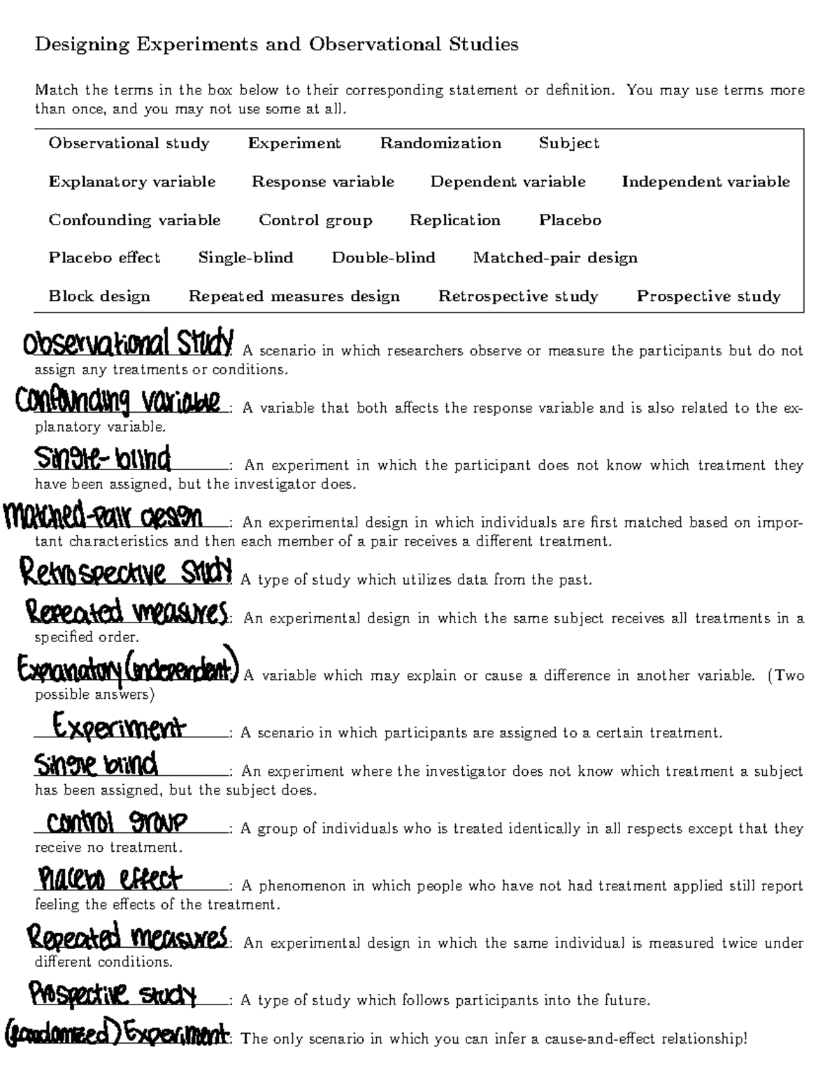 Design Of Experiments - In class assignment but you get to take it home ...
