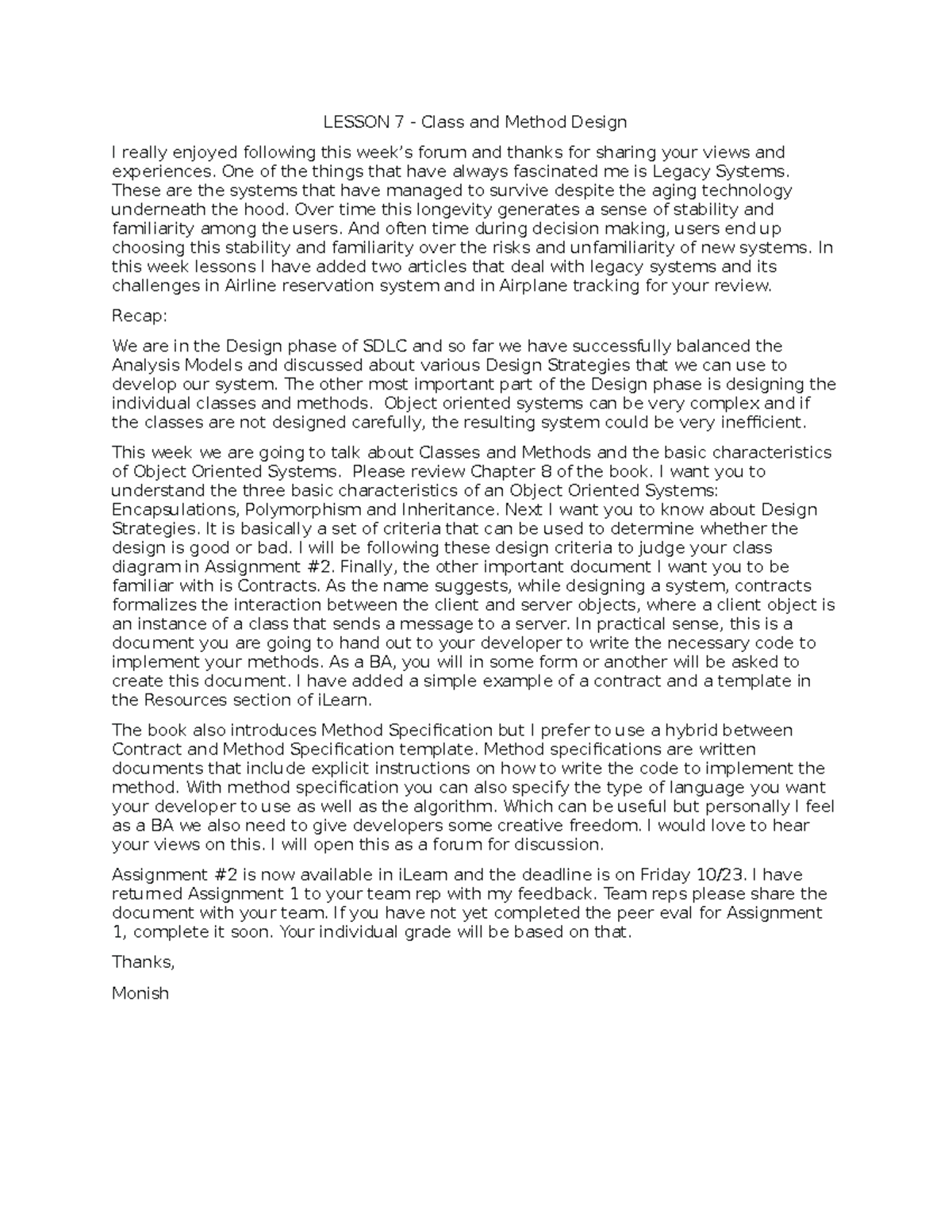 0-Lesson 7 - Lecture notes 7 - LESSON 7 - Class and Method Design I ...