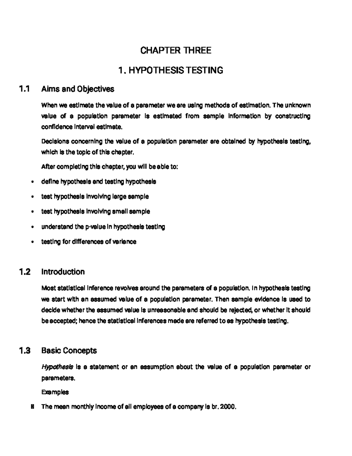 Hypothesis Testing - CHAPTERCHAPTER THREETHREE 1. HYPOTHESIS TESTING 1 ...