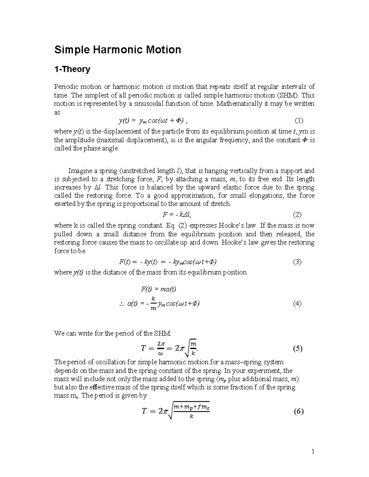 8-simpleharmonic 6b - support - Simple Harmonic Motion 1-Theory ...