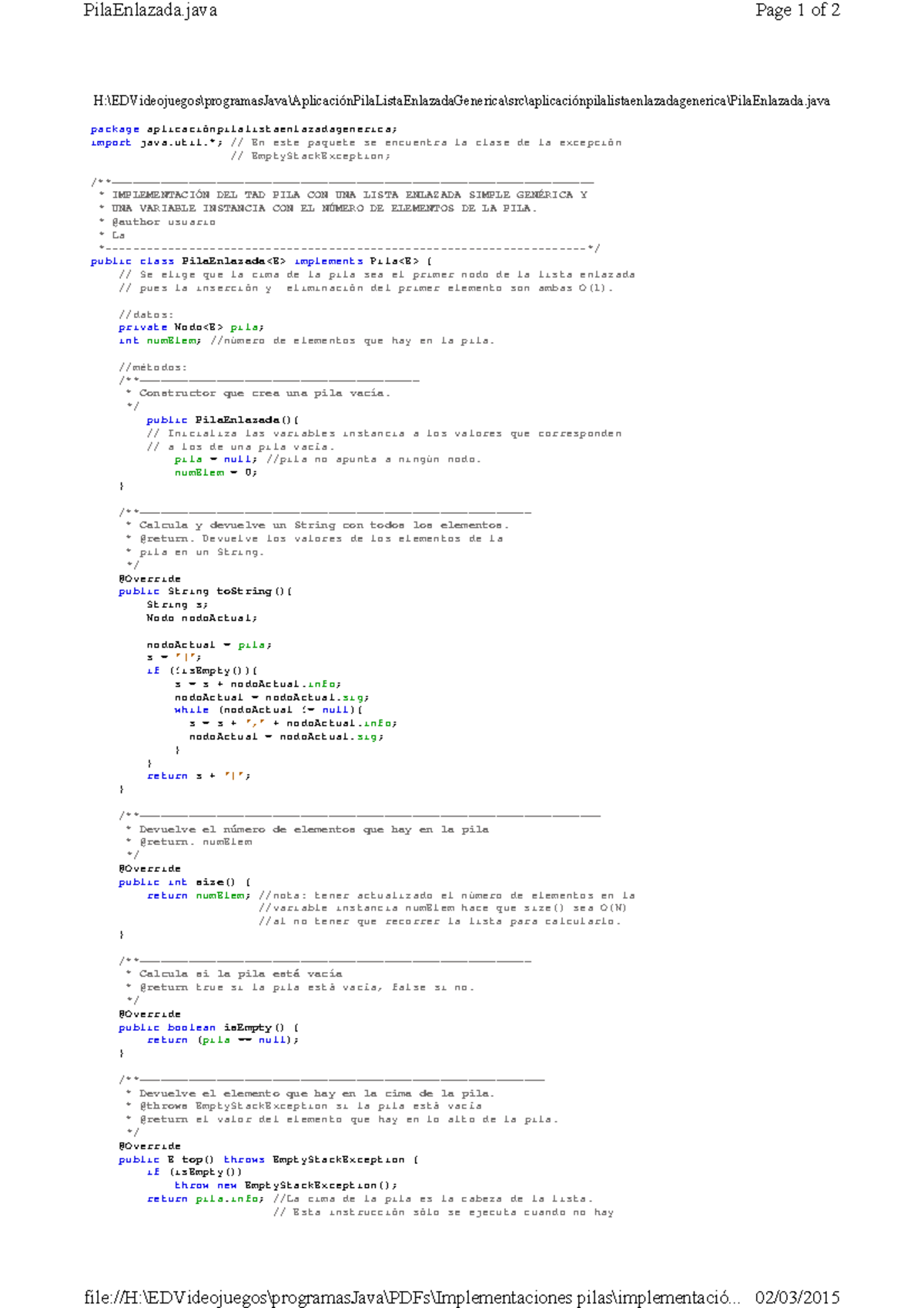 Pila Enlazada - Implementacion Pila - - Studocu