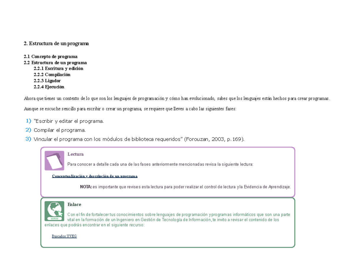 Estructura de un programa - 2. Estructura de un programa 2 Concepto de ...
