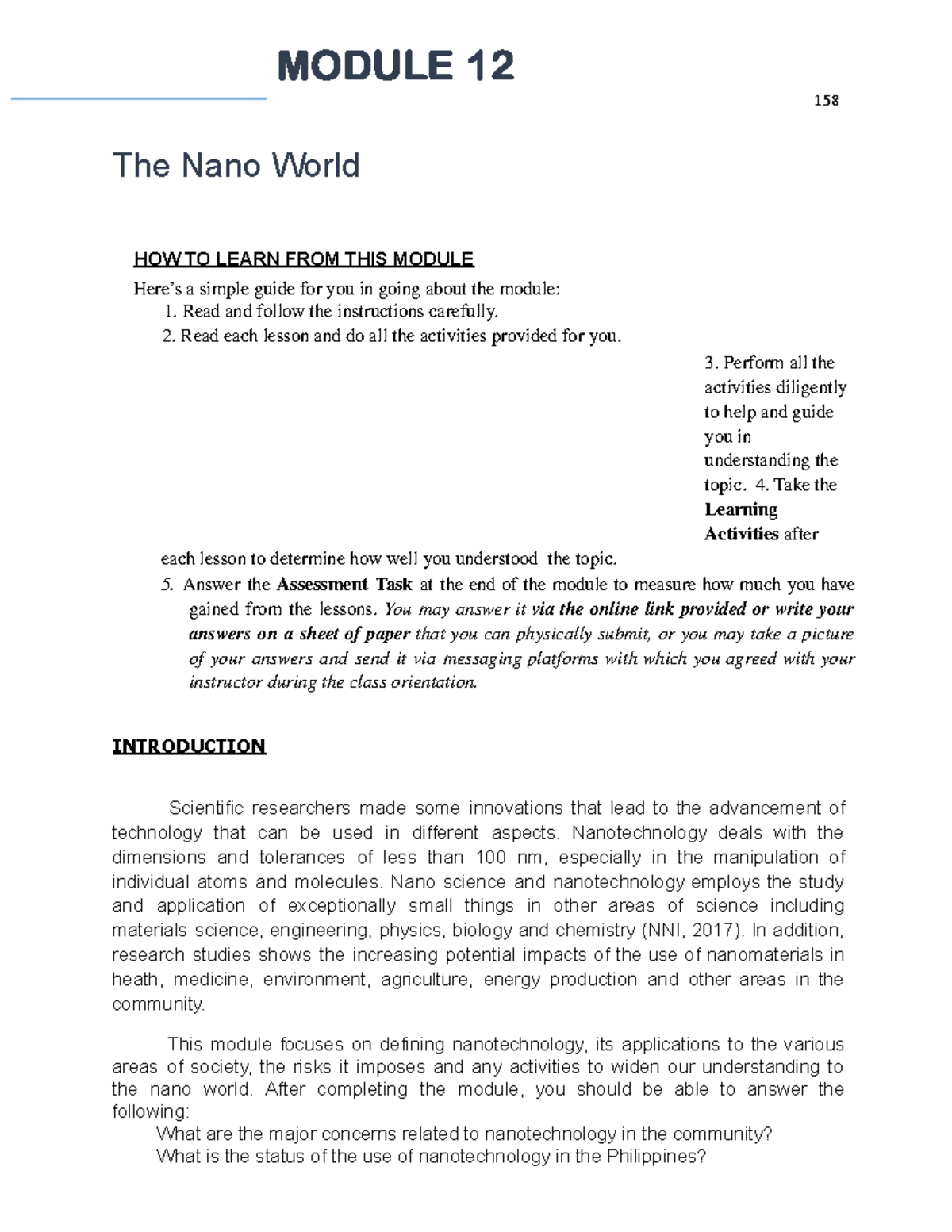 Module 12. The Nano World - MODULE 12 158 The Nano World HOW TO LEARN ...