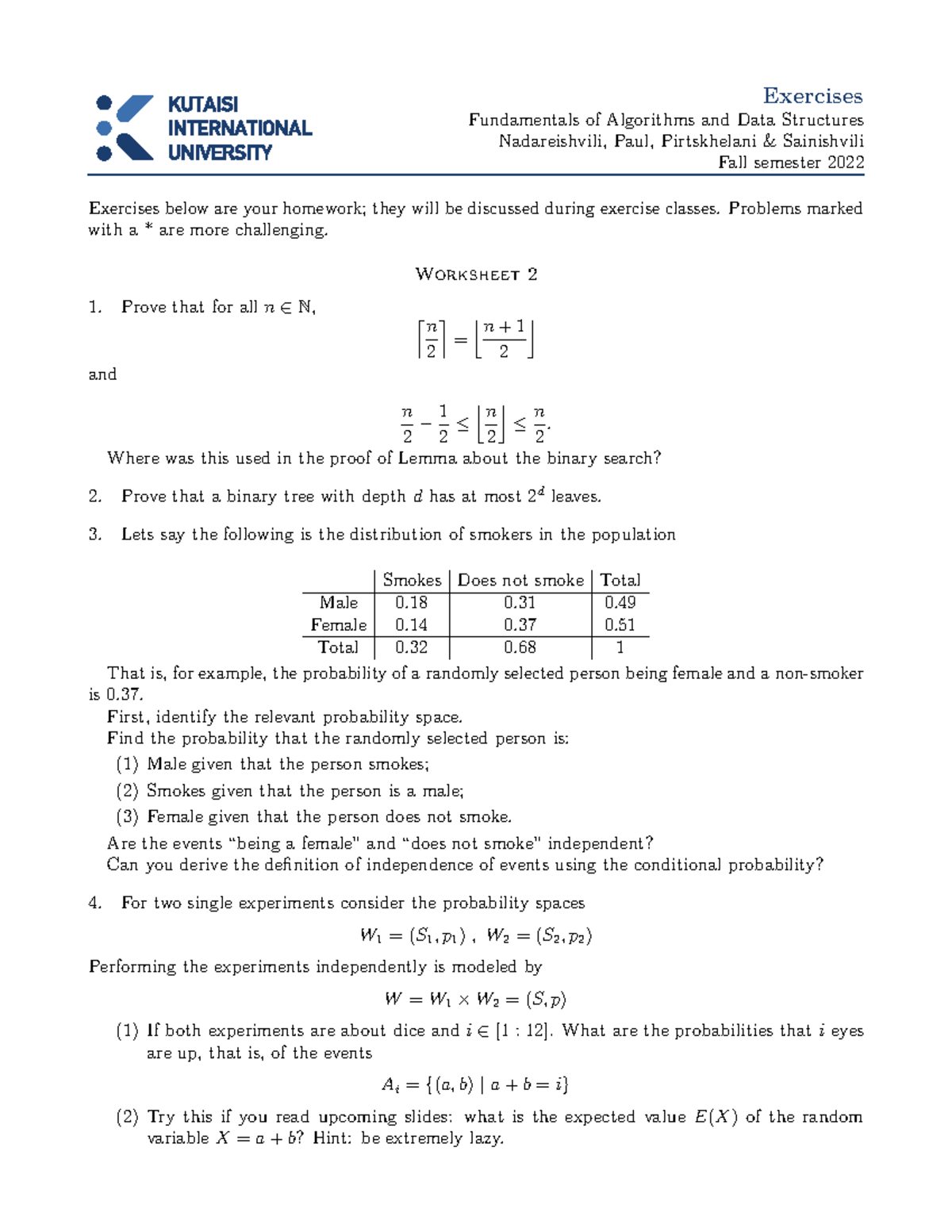 I2EA - Worksheet 2 - idk - Exercises Fundamentals of Algorithms and ...