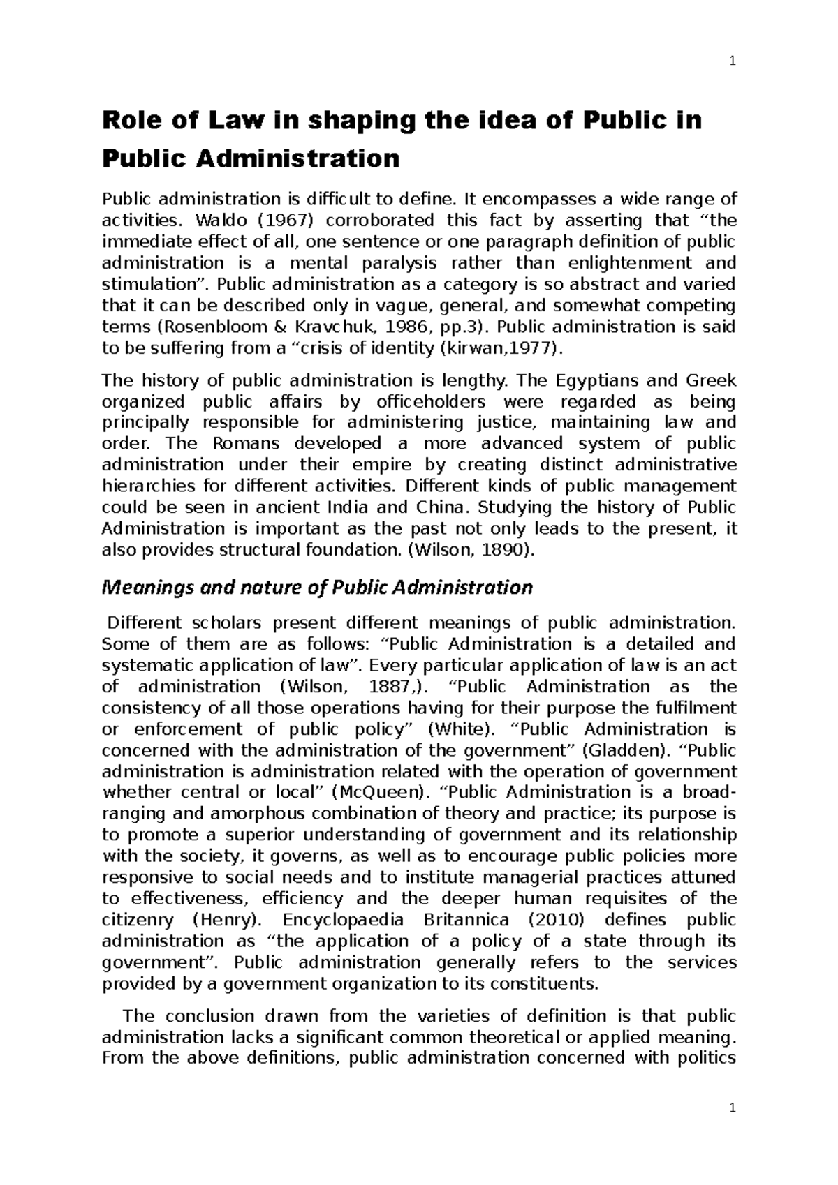 The Role of Law in shaping the idea of Public in Public Administration ...