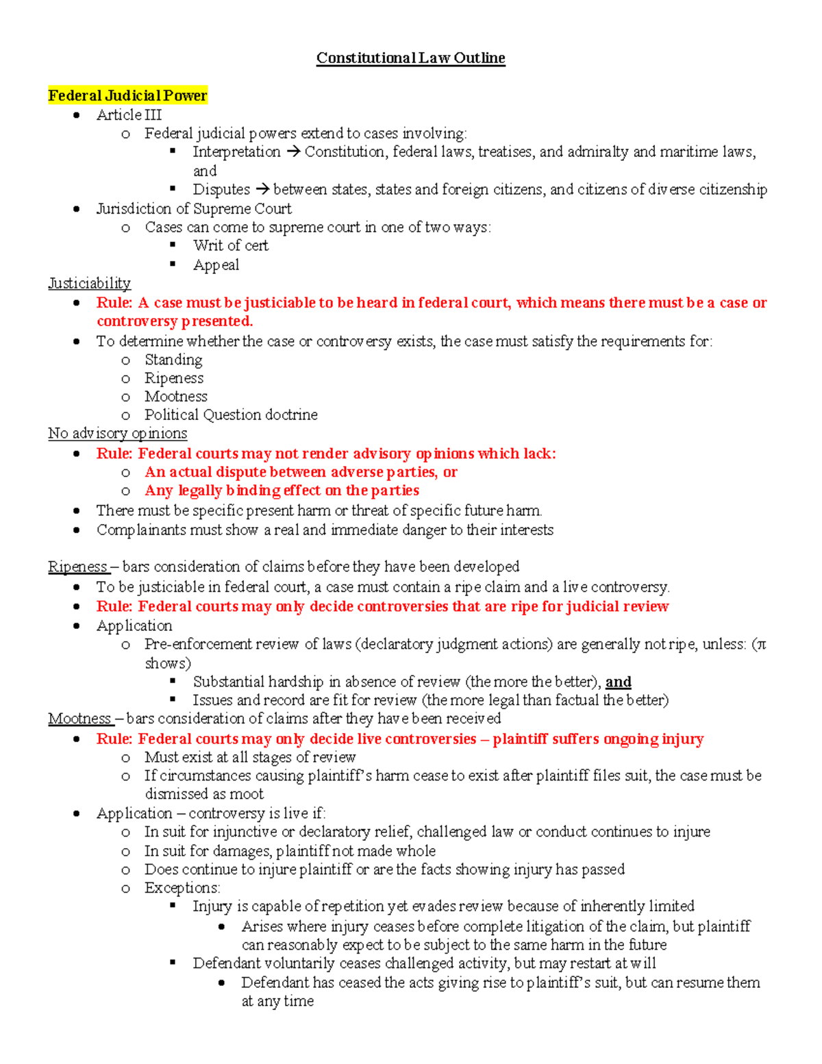 2 22 Constitutional Law Outline - Constitutional Law Outline Federal ...