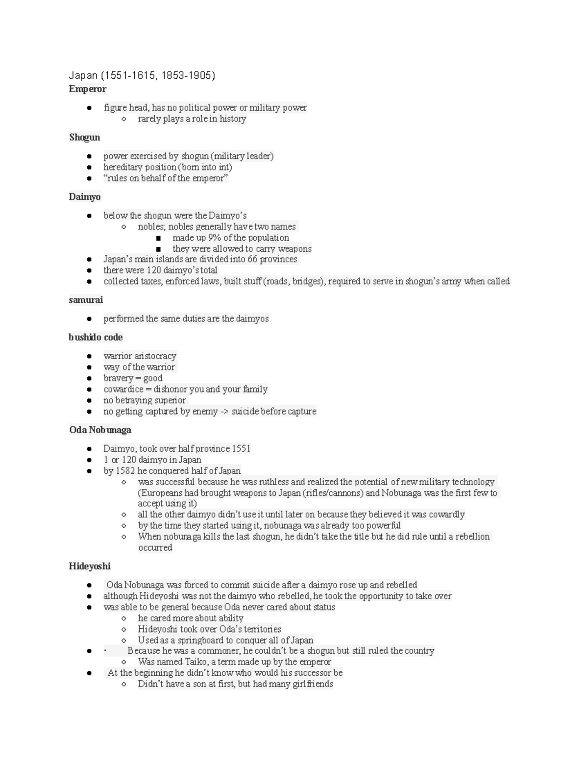 Japan - Lecture notes 6 - Japan (1551-1615, 1853-1905) Emperor figure ...