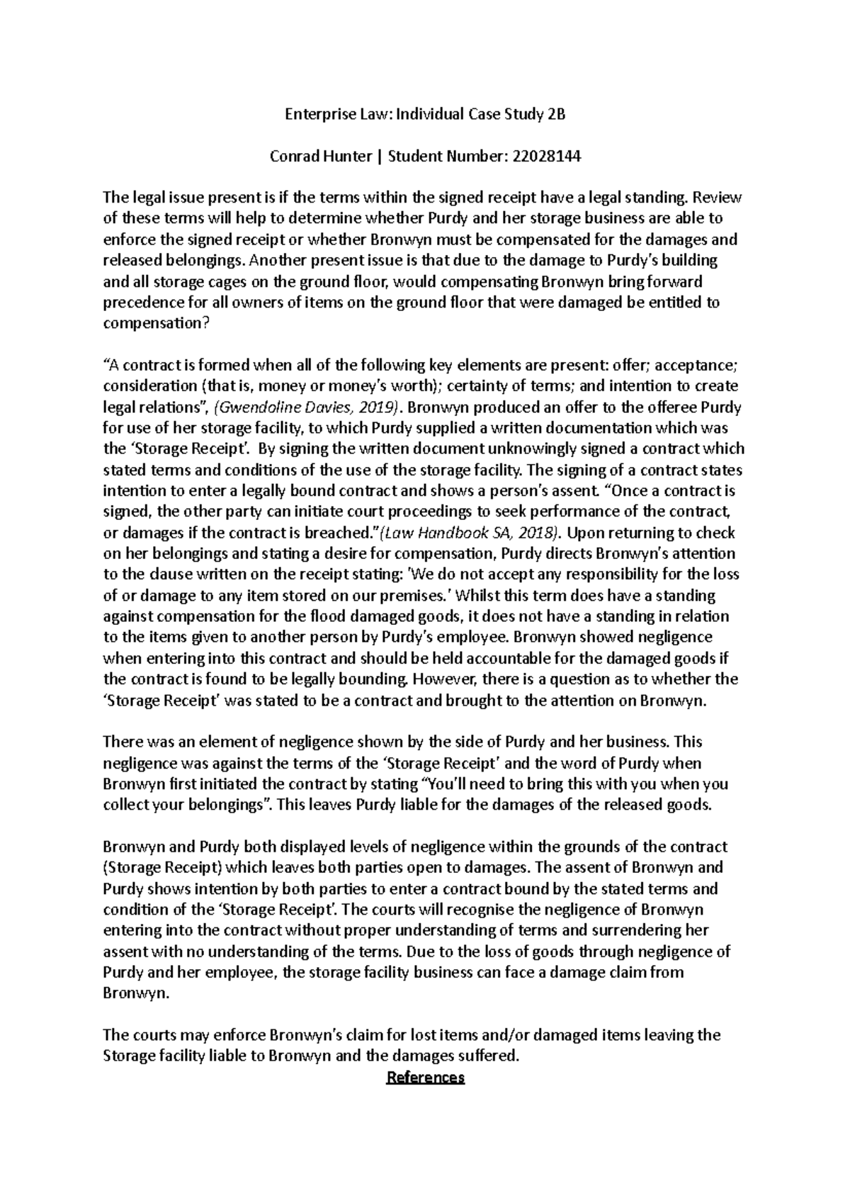 Enterprise Law - notes - Enterprise Law: Individual Case Study 2B ...