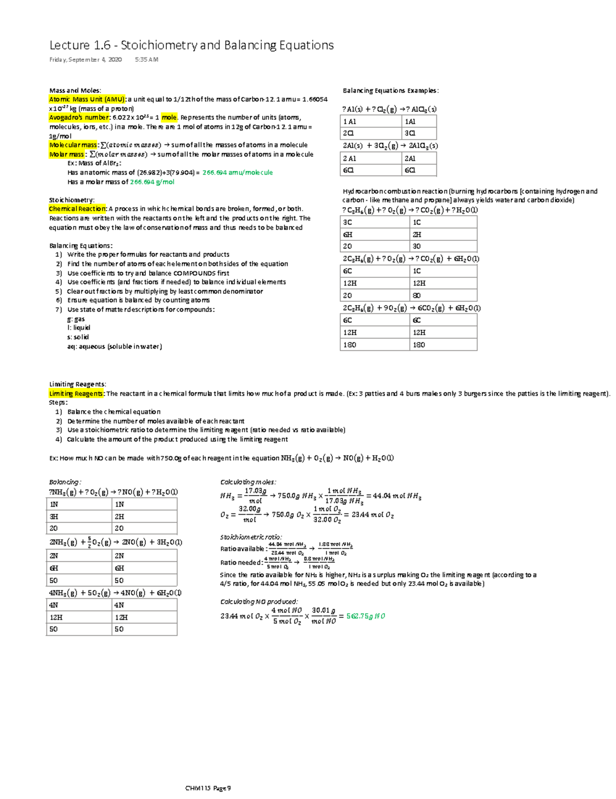 Stoichiometry and Balancing Equations - Mass and Moles: Atomic Mass ...