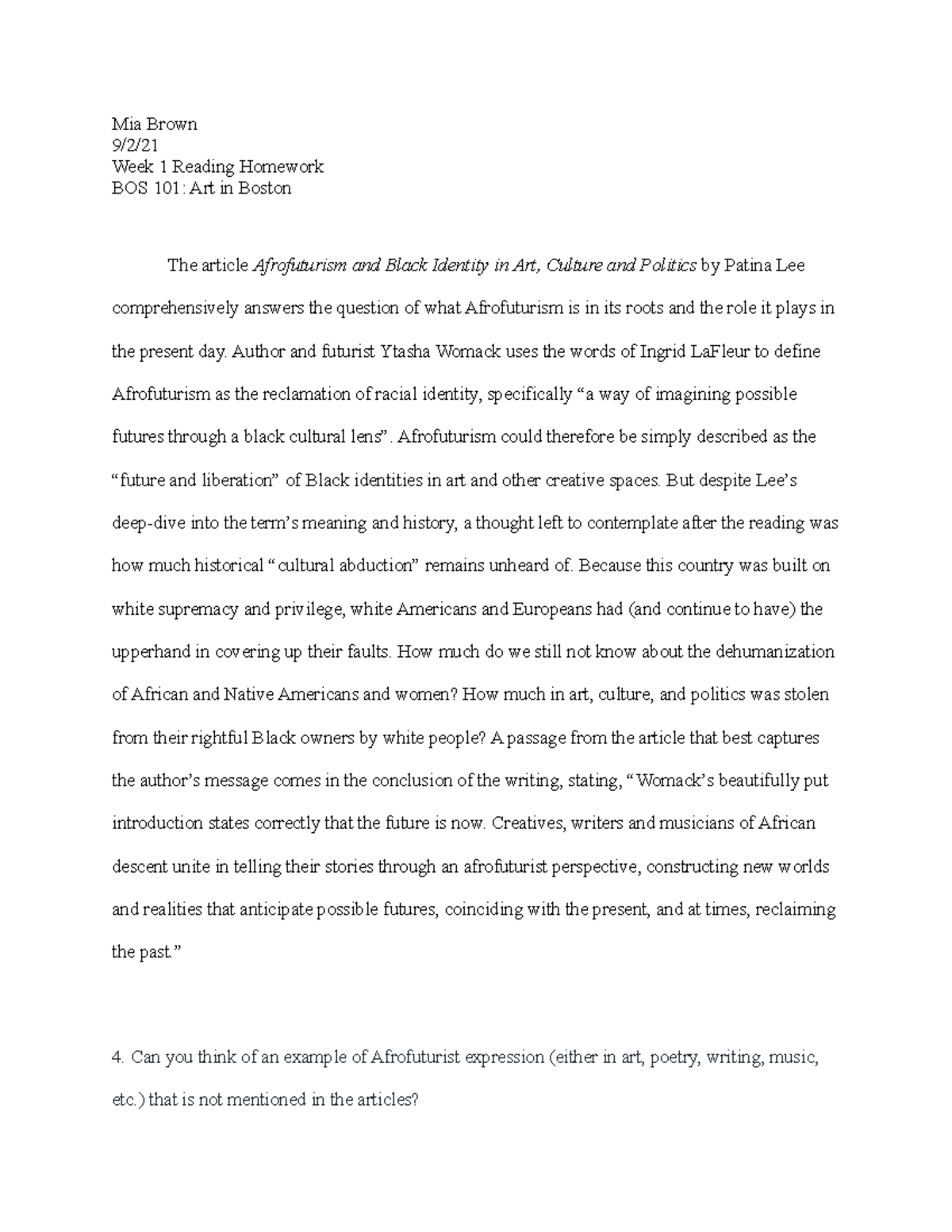 Week 1 Reading Homework - Mia Brown 9/2/ Week 1 Reading Homework BOS ...