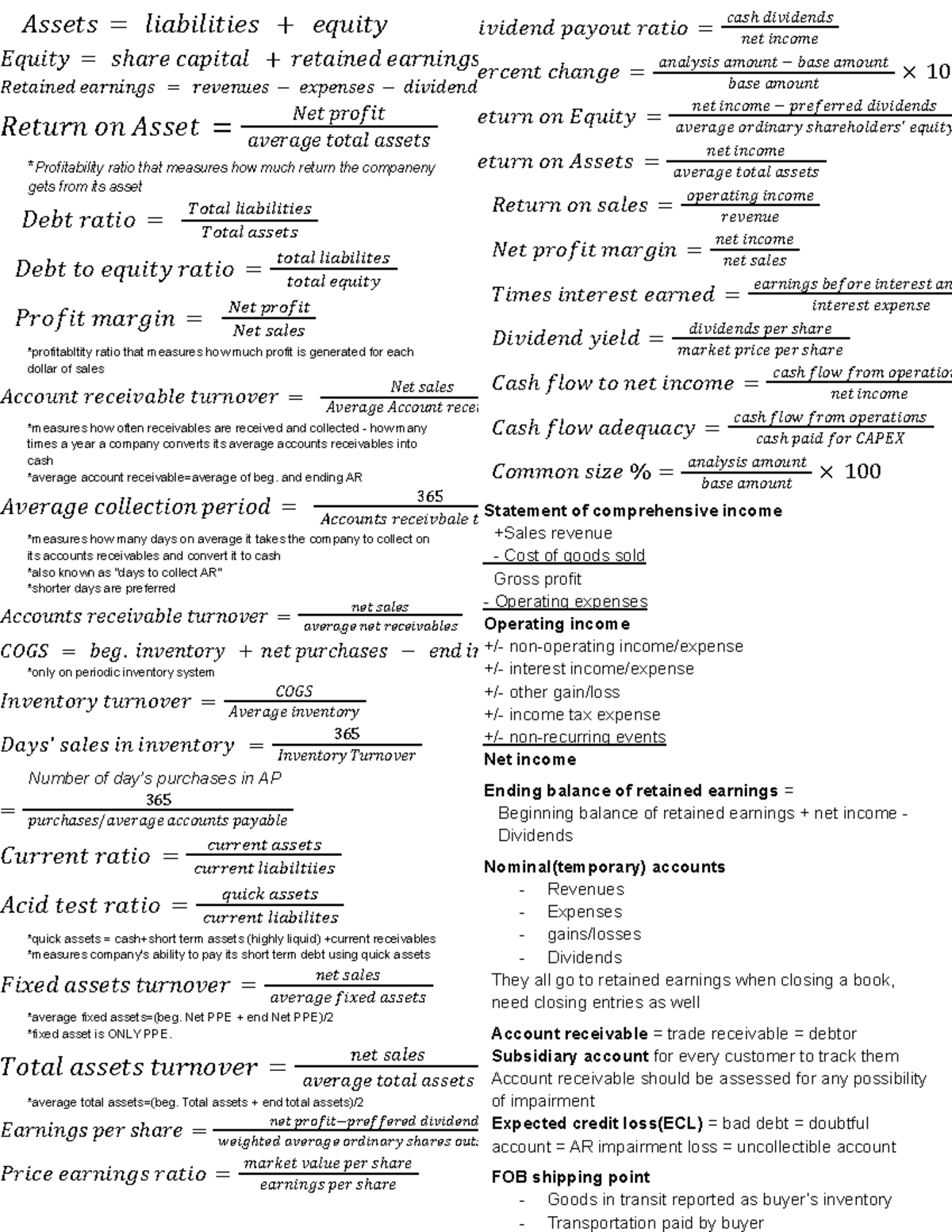 ACC cheat sheet - 𝐴𝑠𝑠𝑒𝑡𝑠 = 𝑙𝑖𝑎𝑏𝑖𝑙𝑖𝑡𝑖𝑒𝑠 + 𝑒𝑞𝑢𝑖𝑡𝑦 𝐸𝑞𝑢𝑖𝑡𝑦 = 𝑠ℎ𝑎𝑟𝑒 𝑐𝑎𝑝𝑖𝑡𝑎𝑙 ...