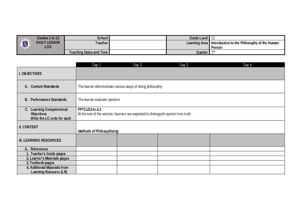 Week 3 - Fact vs Opinion - Module - Grades 1 to 12 DAILY LESSON LOG ...