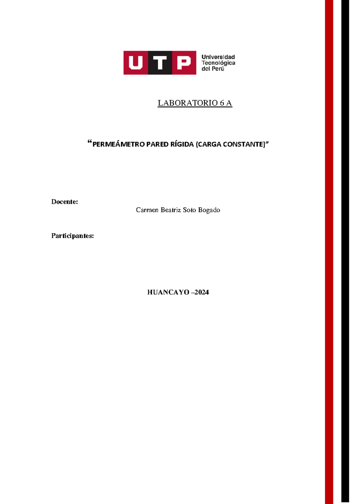 LAB 06 A Carga Constante - LABORATORIO 6 A “PERMEÁMETRO PARED RÍGIDA ...