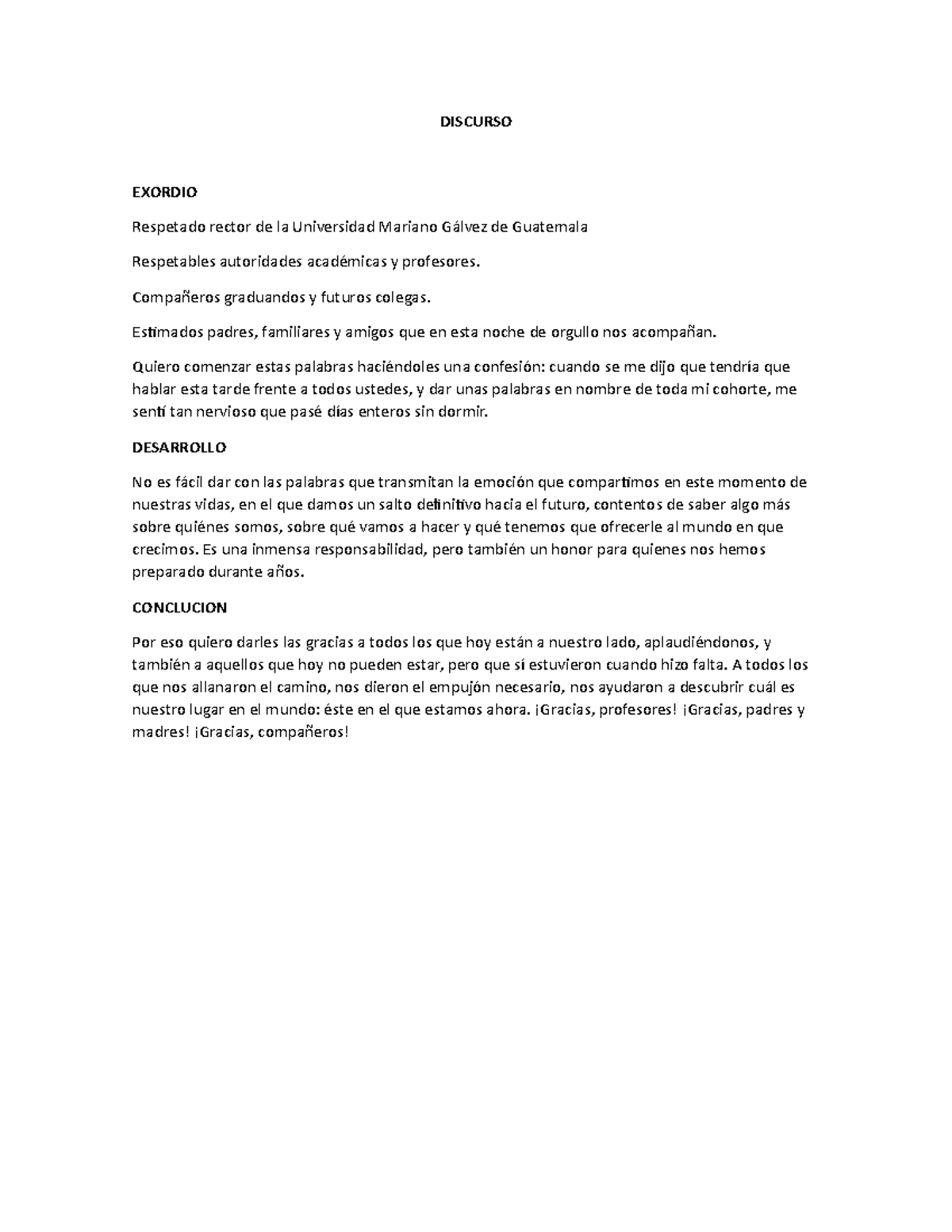 Discurso - un gusto amigos comparto informacion - DISCURSO EXORDIO ...