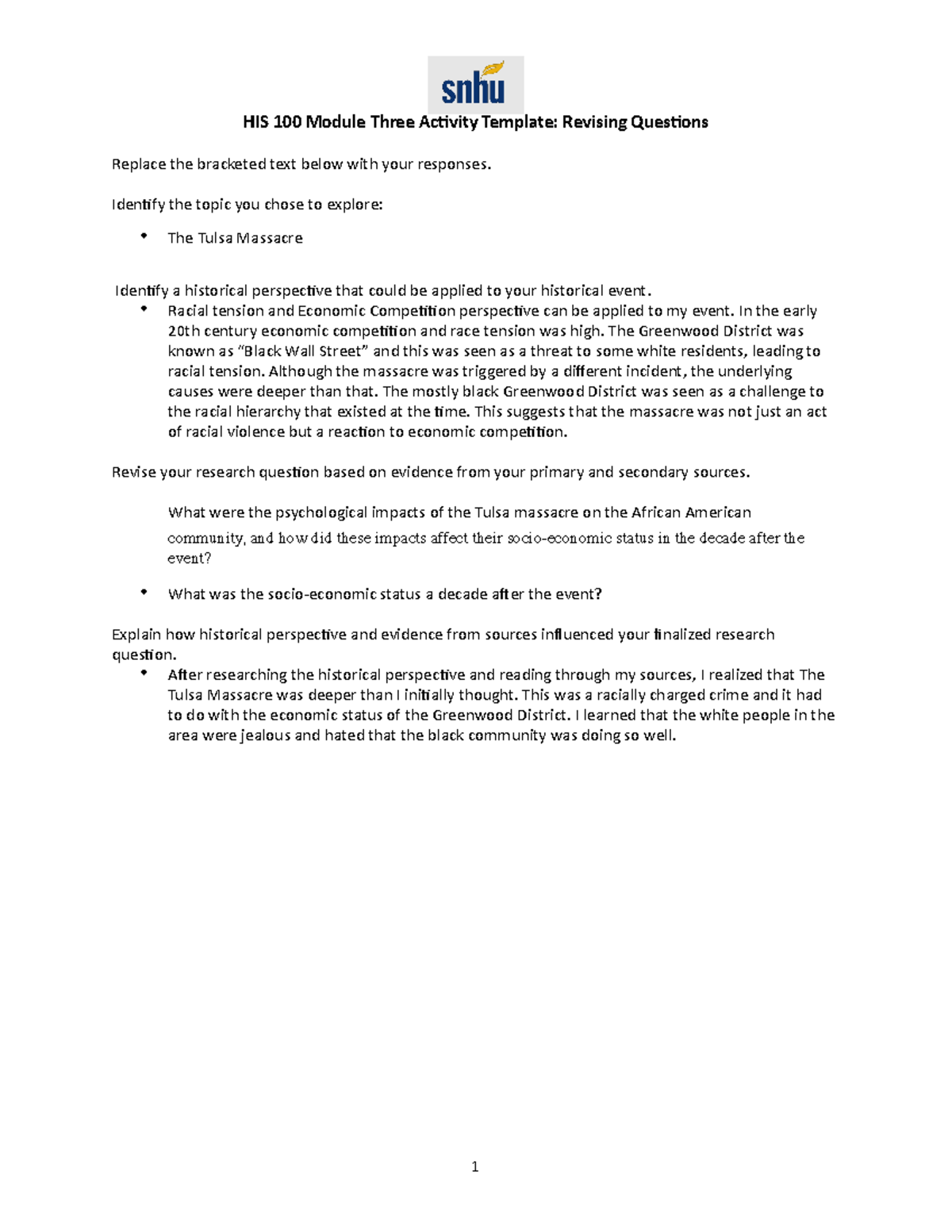 HIS 100 Module Three Activity Revising Questions Template - HIS 100 ...